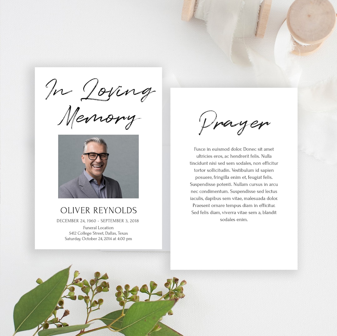 Funeral Prayer Card Template, Memorial Prayer Card, Printable Funeral ...
