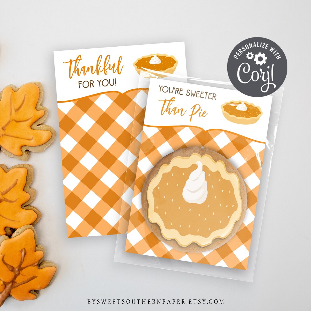 Editable Pumpkin Pie Cookie Card, Printable Fall Cookie Packaging ...