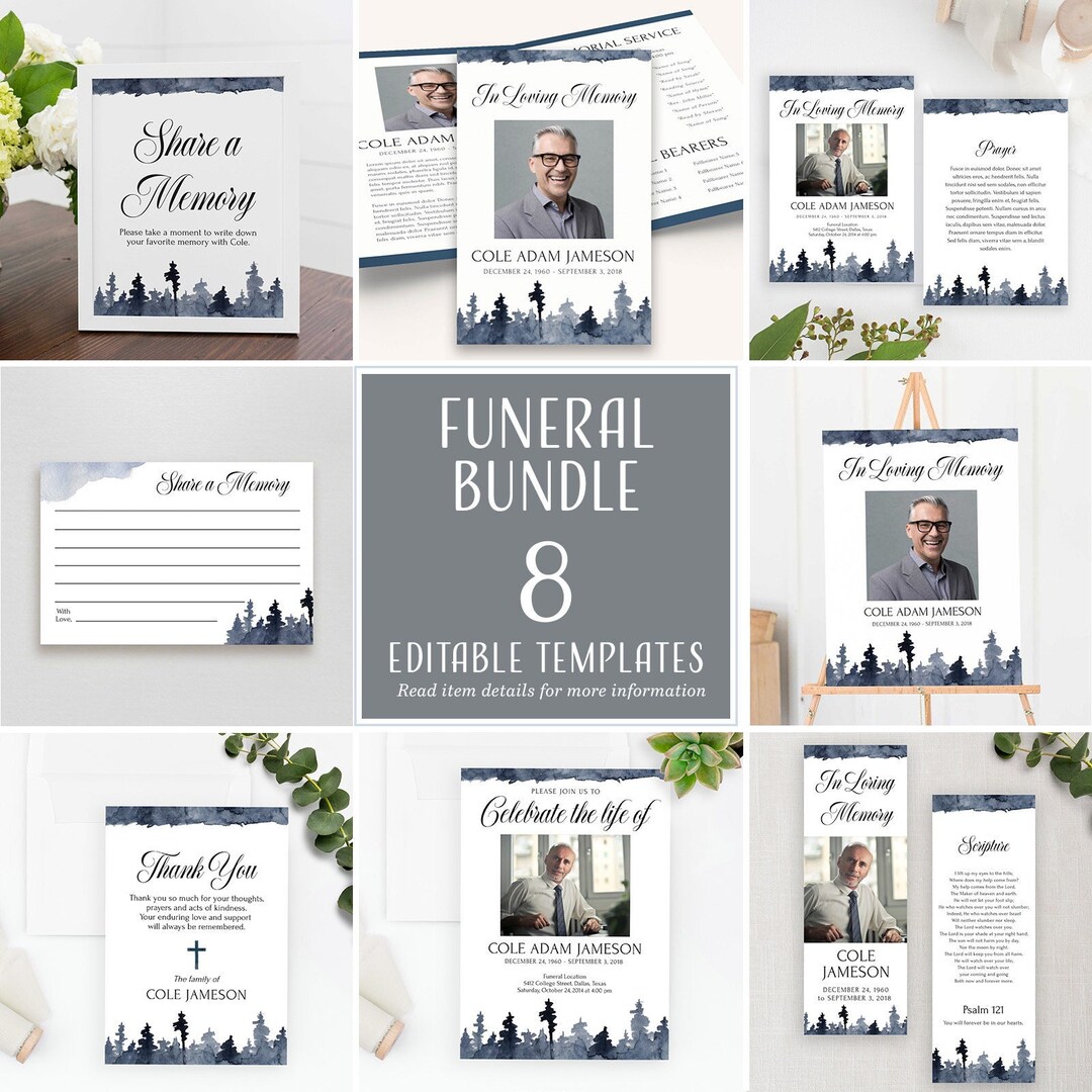 Editable Funeral Bundle | Funeral Program for Male, Thank Your Card ...