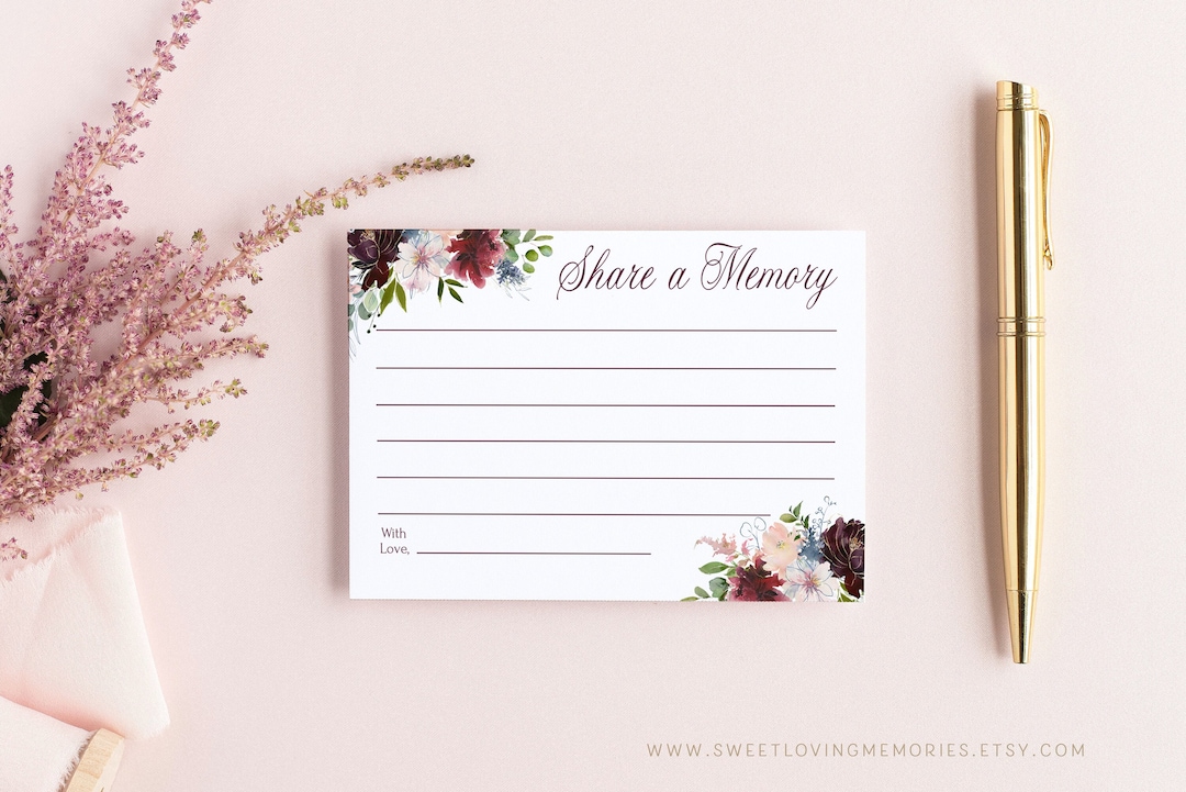 Printable Share a Memory Card Template, Editable Burgundy and Navy ...