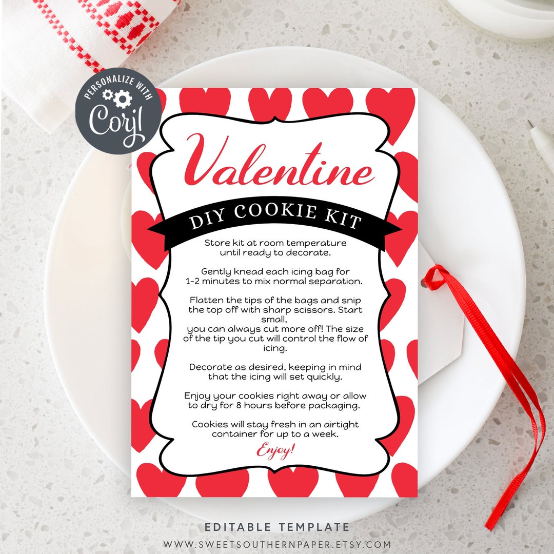 Editable Valentines Day Hearts DIY Cookie Kit Instructions | Editable ...
