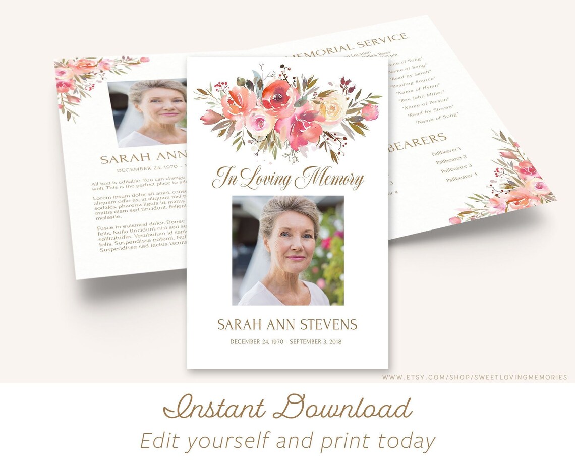 Printable Funeral Photo Program Template | Memorial Service | Obituary ...