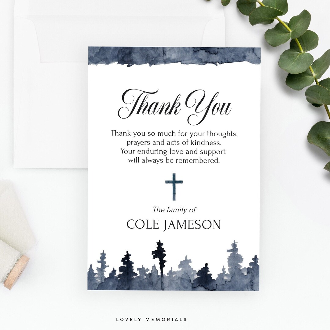 Funeral Thank You Card | Editable Thank Your From the Family | Male ...