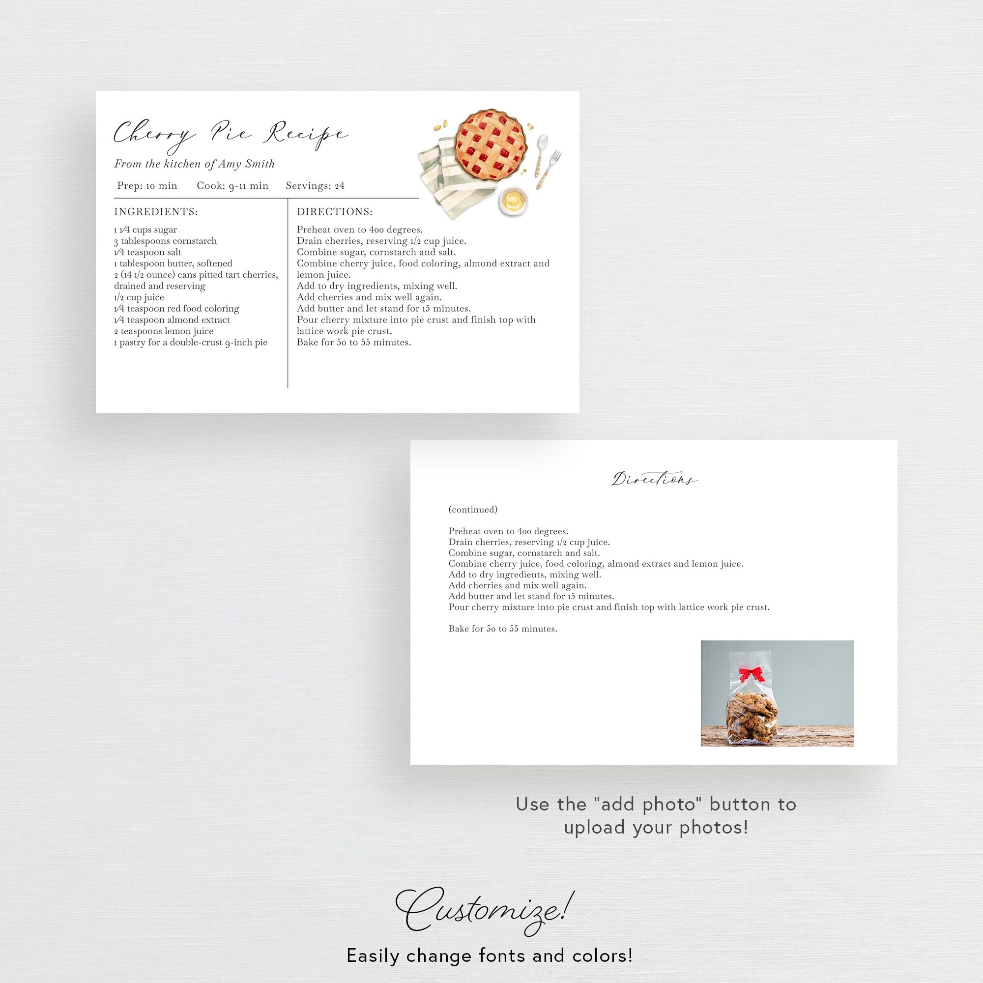 Editable Recipe Card Pie Recipe Card 4x6 Pie Exchange - Etsy