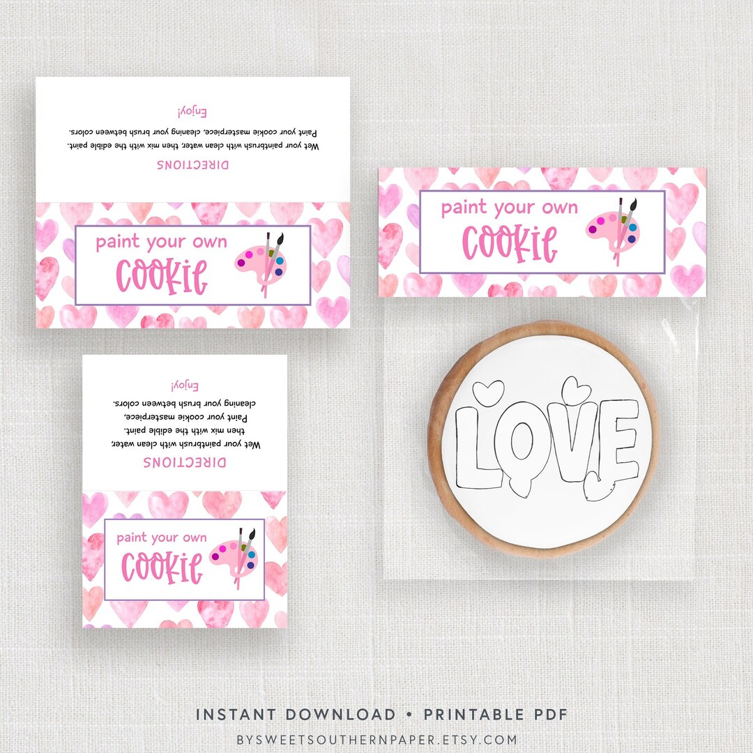 Printable Valentine Paint Your Own Cookie Bag Topper, Valentine's Day ...