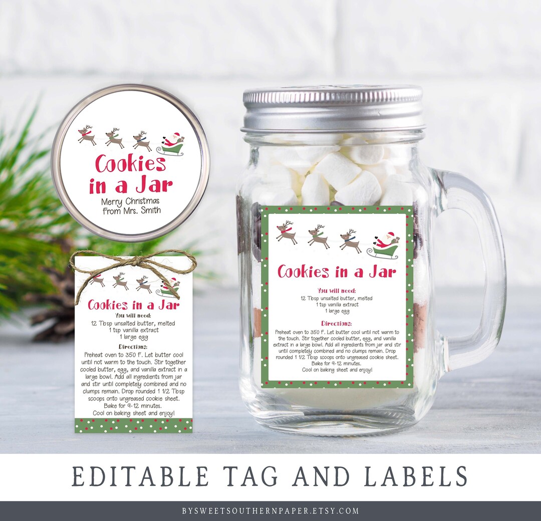 Editable Holiday Cookie in a Jar Instructions Label, Christmas Baking ...