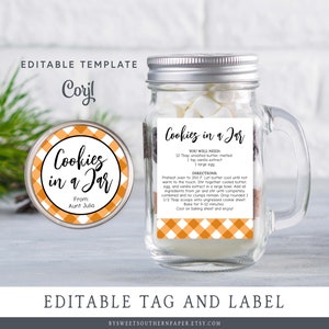 Editable Cookie in a Jar Instructions Tag and Sticker, Printable Cookie ...