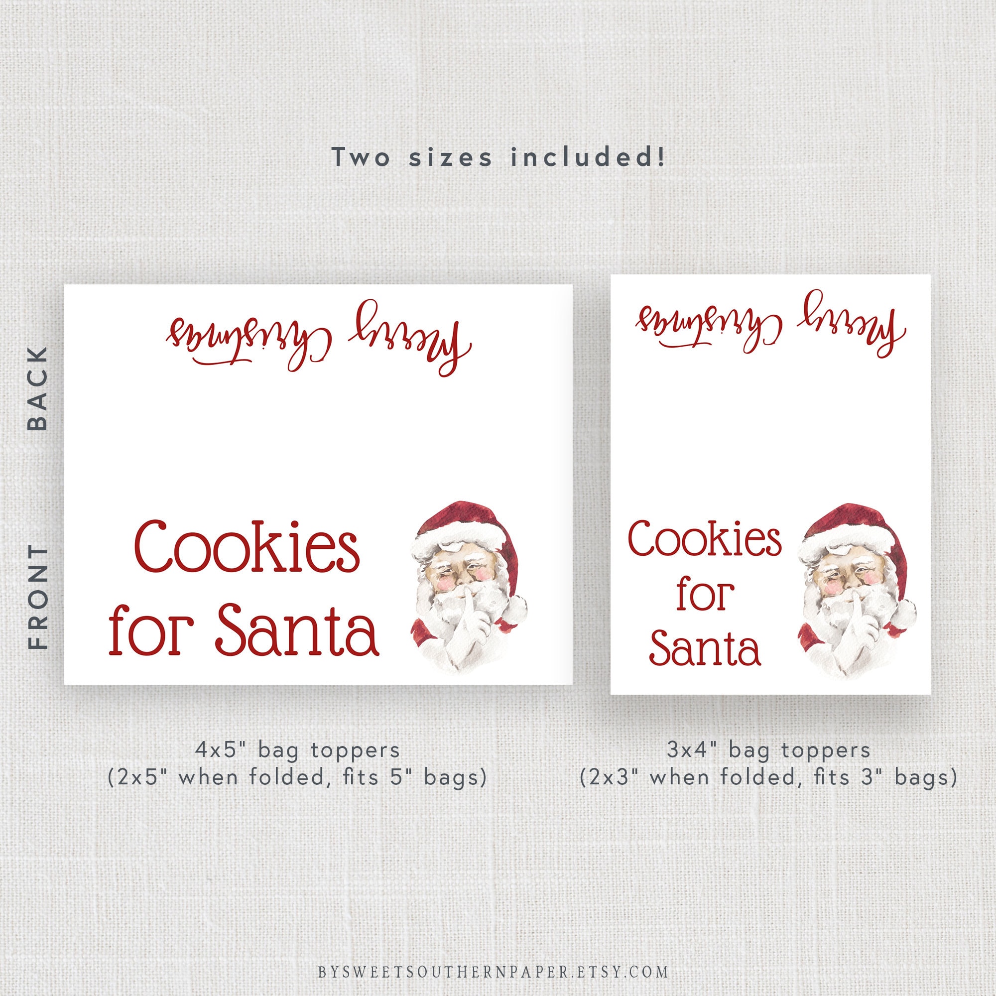 Printable Cookies for Santa Bag Topper Christmas Cookie Bag | Etsy