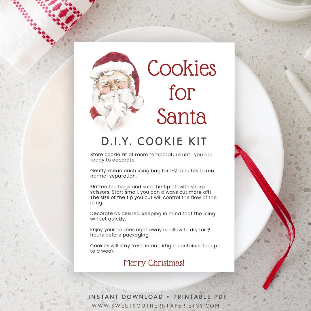 Printable Cookies for Santa DIY Cookie Kit Instructions, Santa Cookie ...