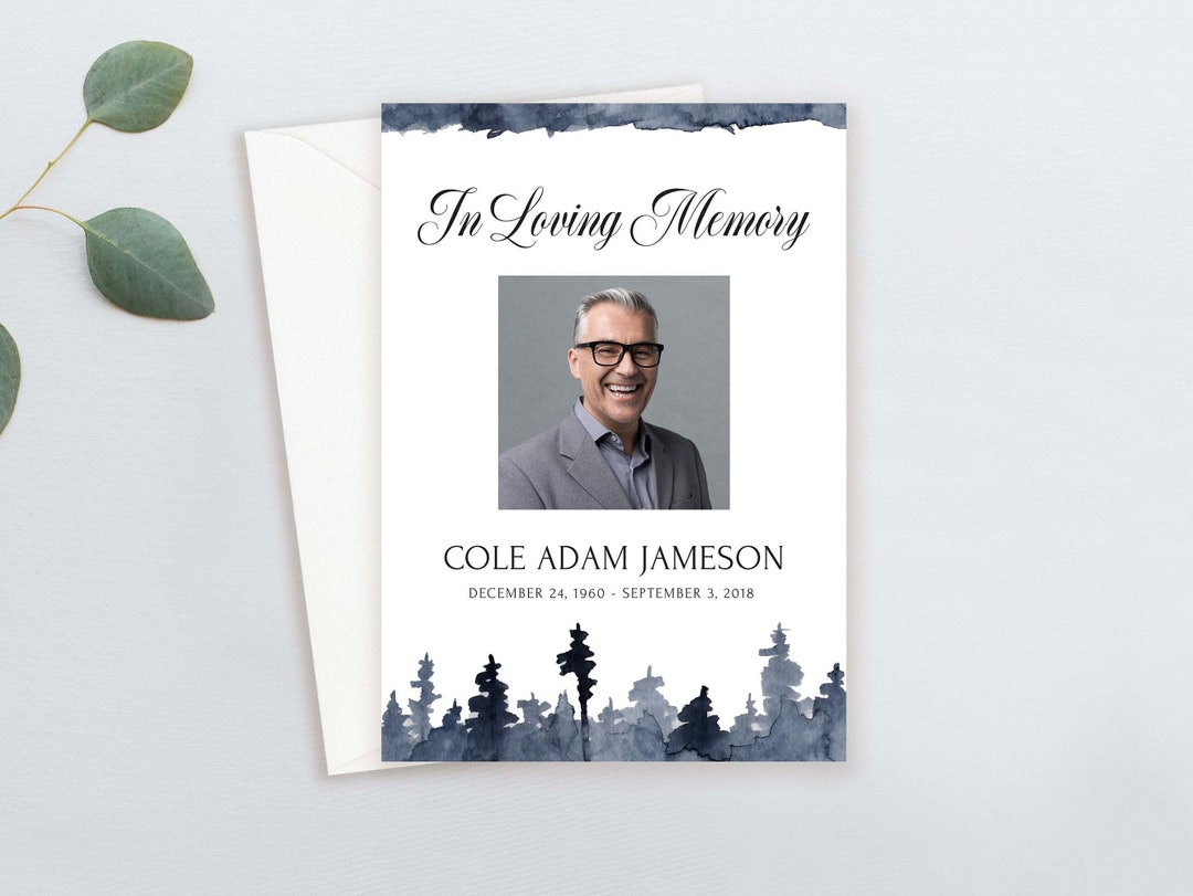 Trees Printable Funeral Announcement, Masculine Memorial Service, Man's ...