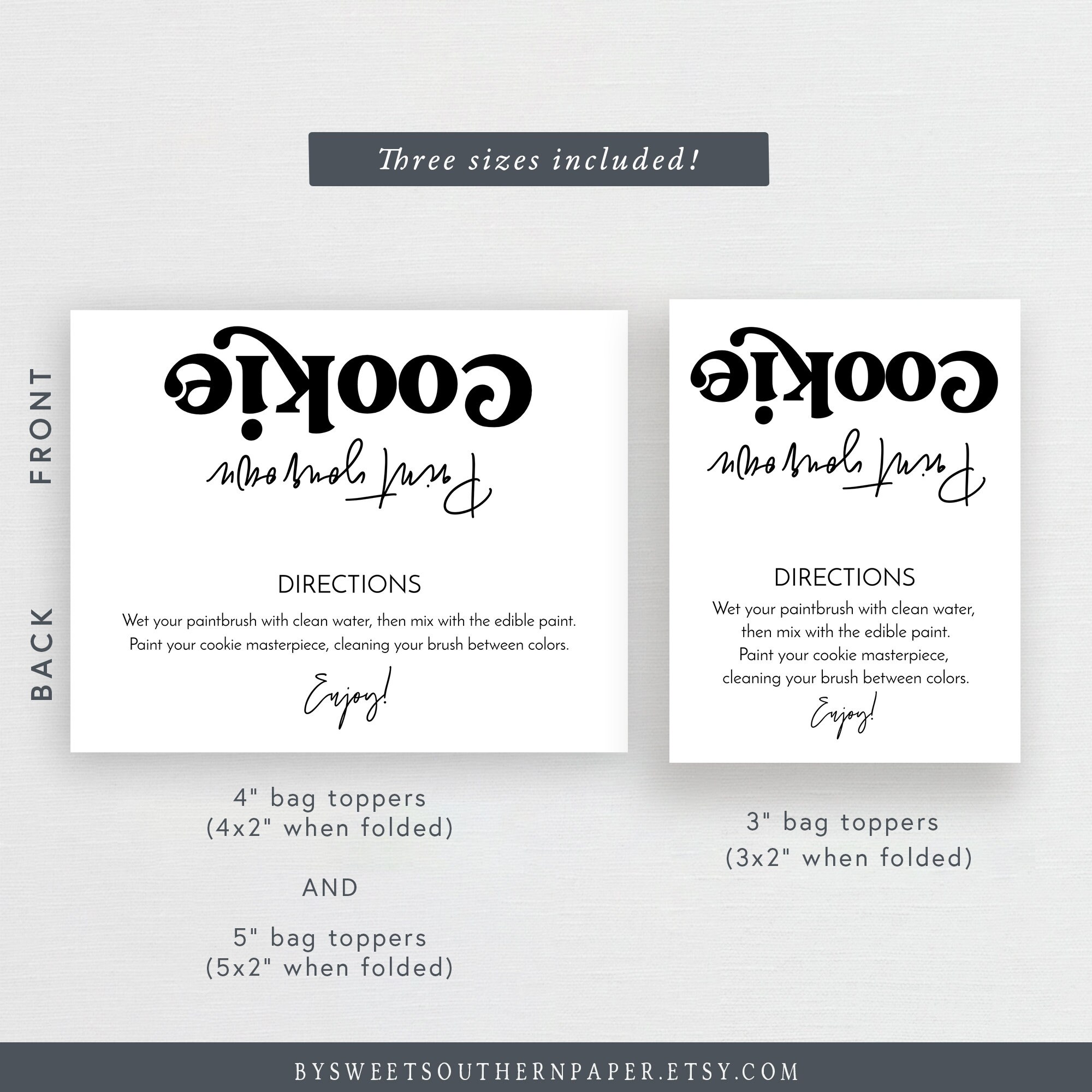 Editable Paint Your Own Cookie Bag Topper Template, Black and White ...