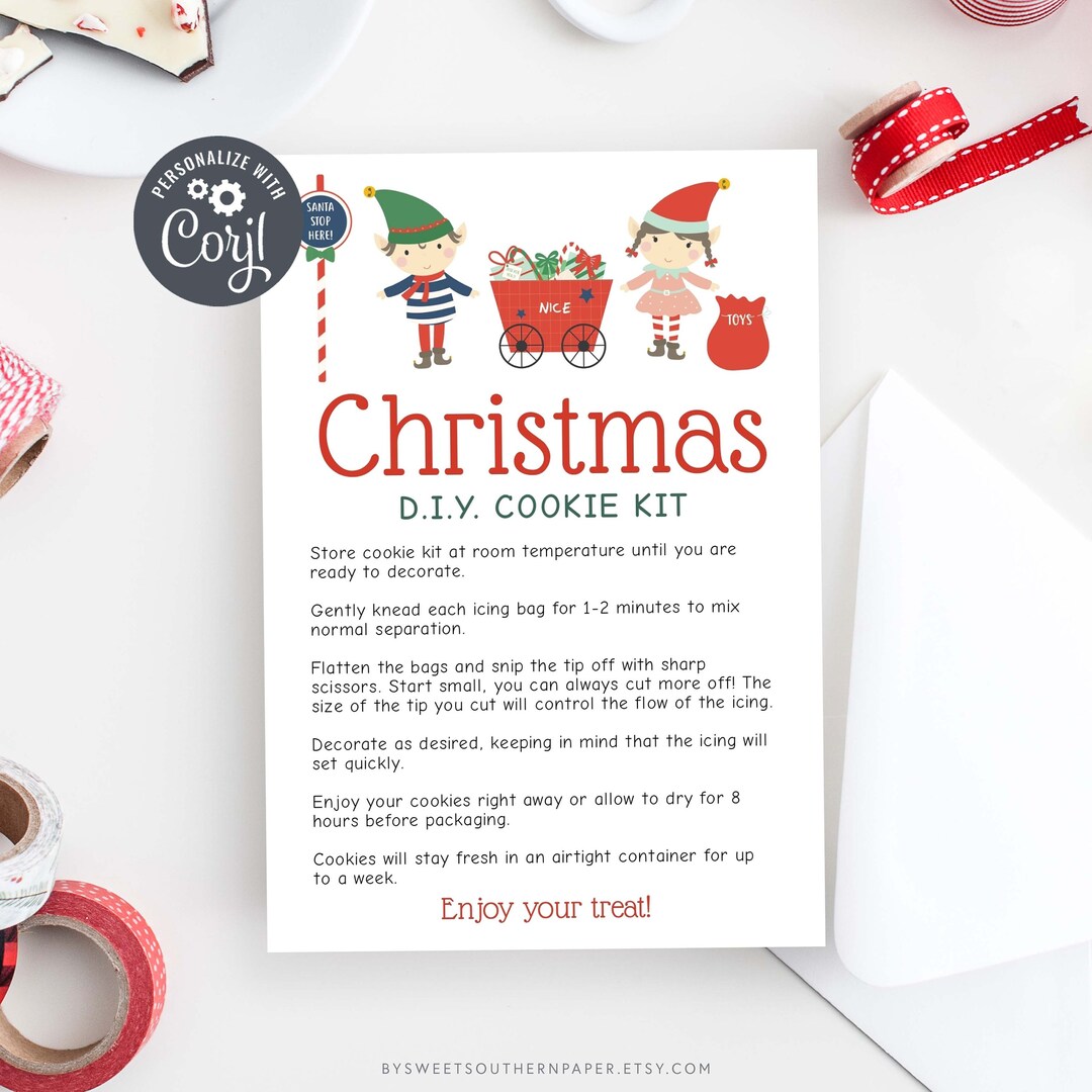 Editable Christmas DIY Cookie Kit Instructions | Elf Cookie ...