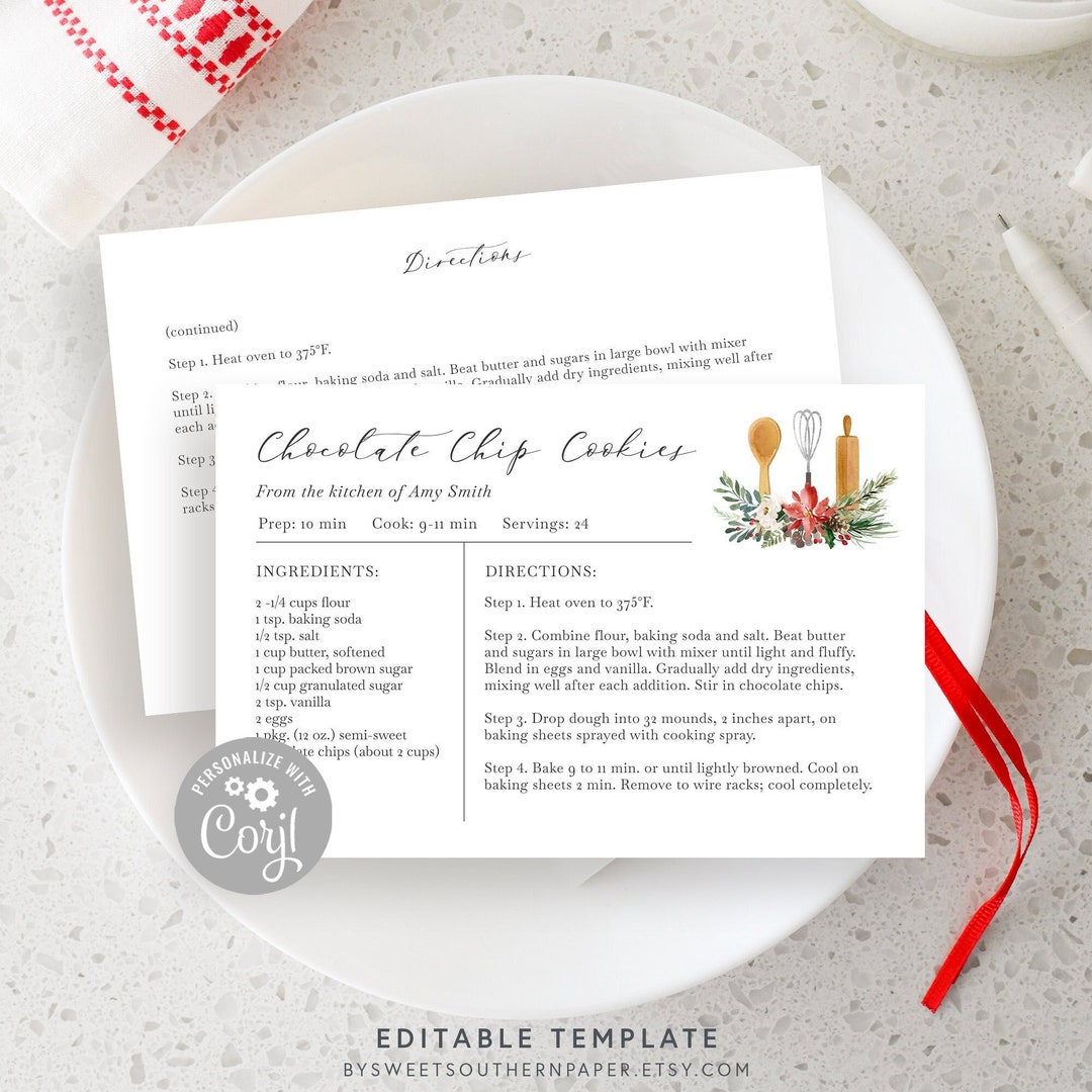 Christmas Recipe Card, Winter Recipe Card, 4x6 Cookie Exchange ...