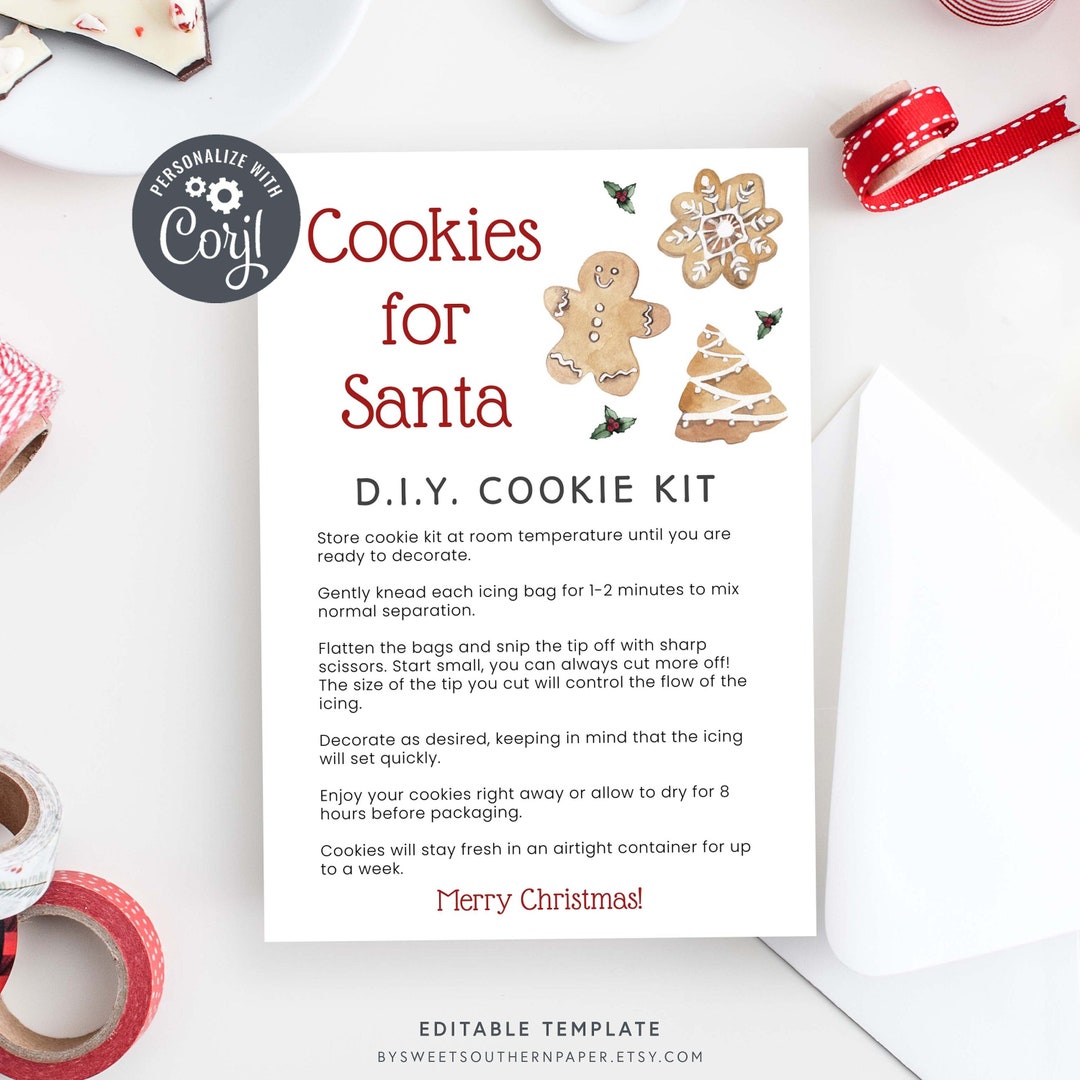 Editable Cookies for Santa DIY Cookie Kit Instructions Template, Santa ...