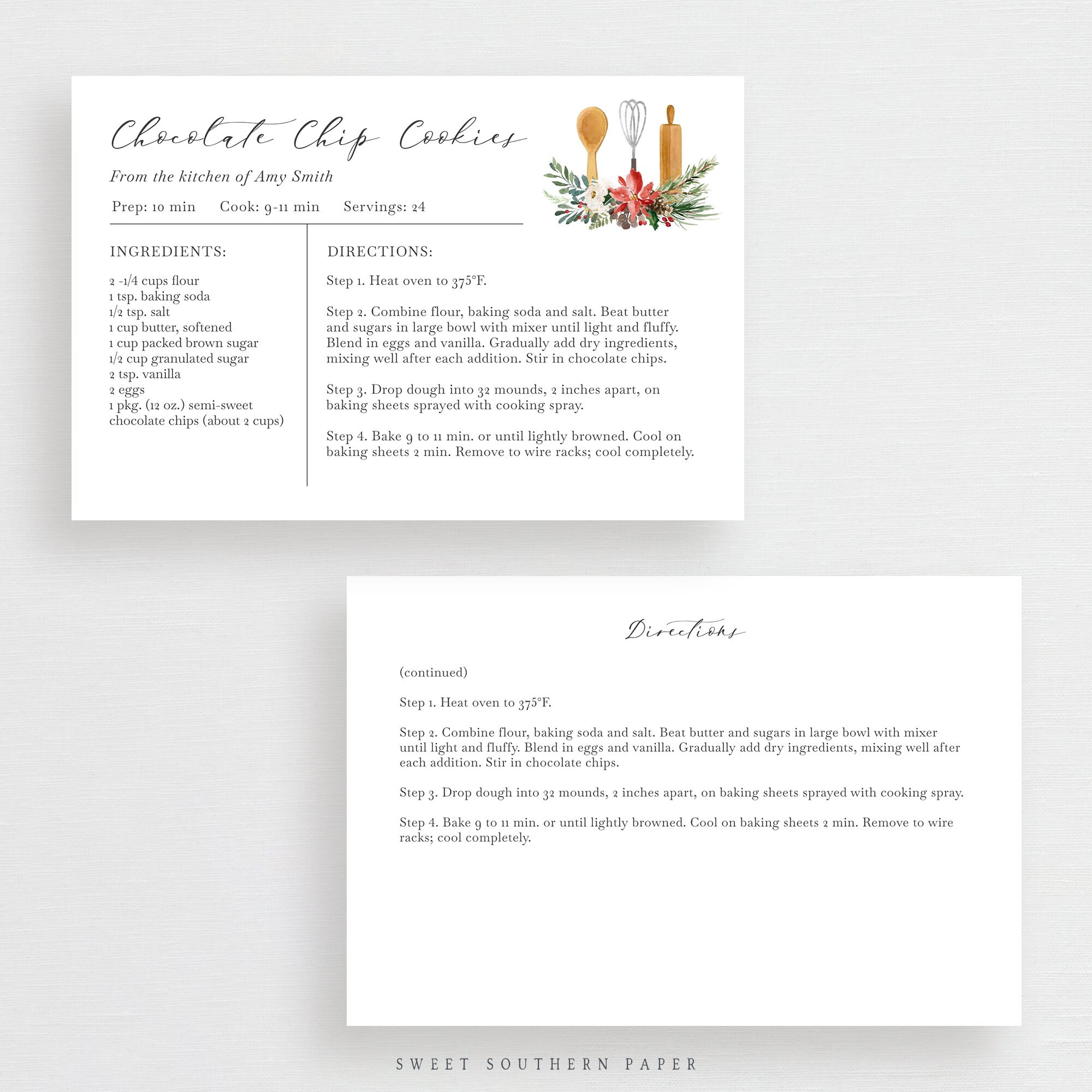 Christmas Recipe Card Winter Recipe Card 4x6 Cookie Exchange - Etsy