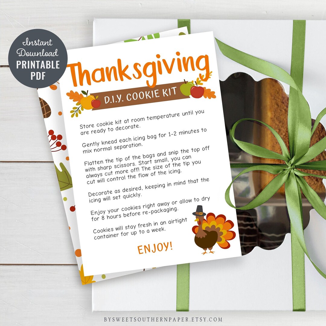 Printable DIY Cookie Kit Instructions | Turkey Thanksgiving Cookie ...
