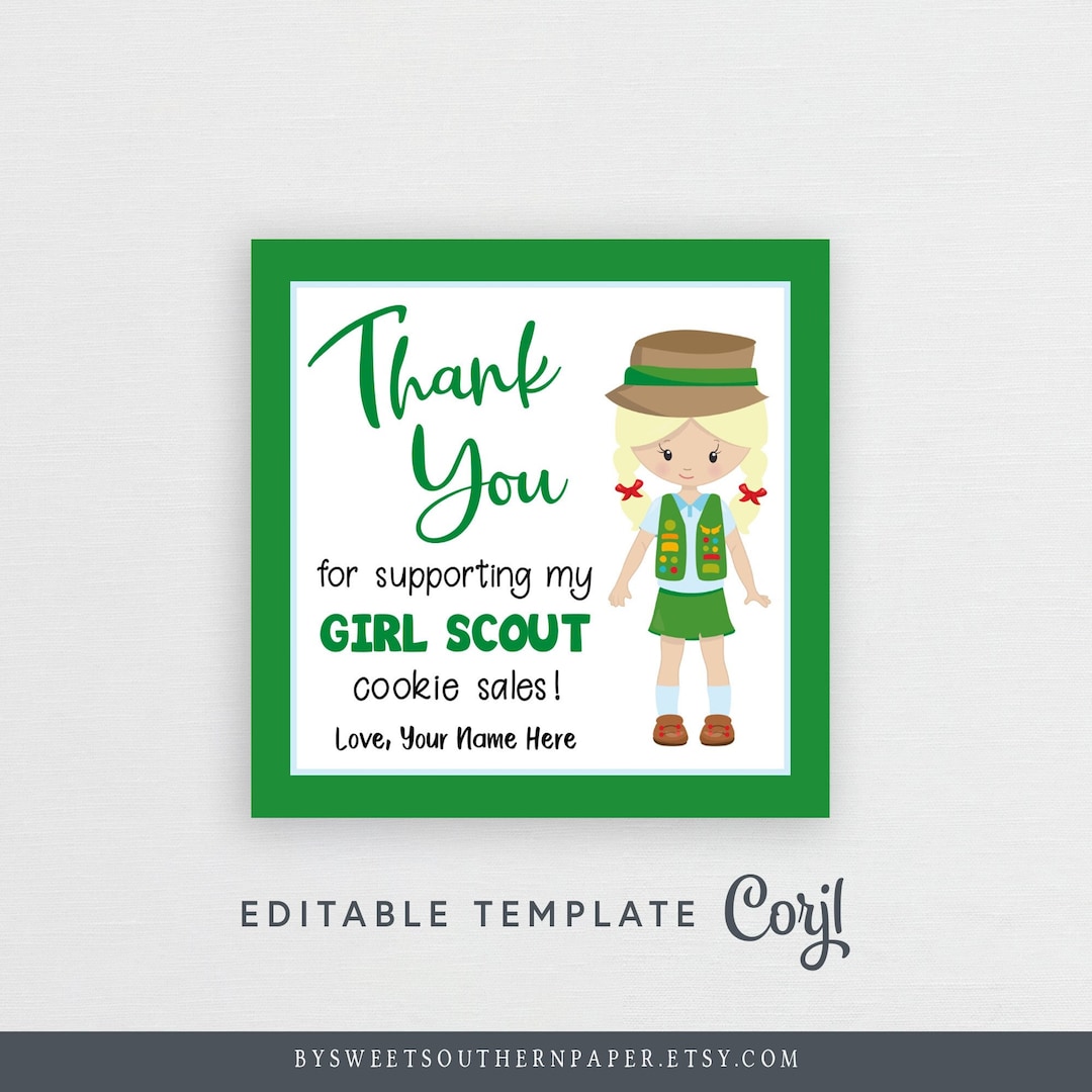 Editable Girl Scout Thank You, Cookie Order Thank You Tag, Girl Scout ...