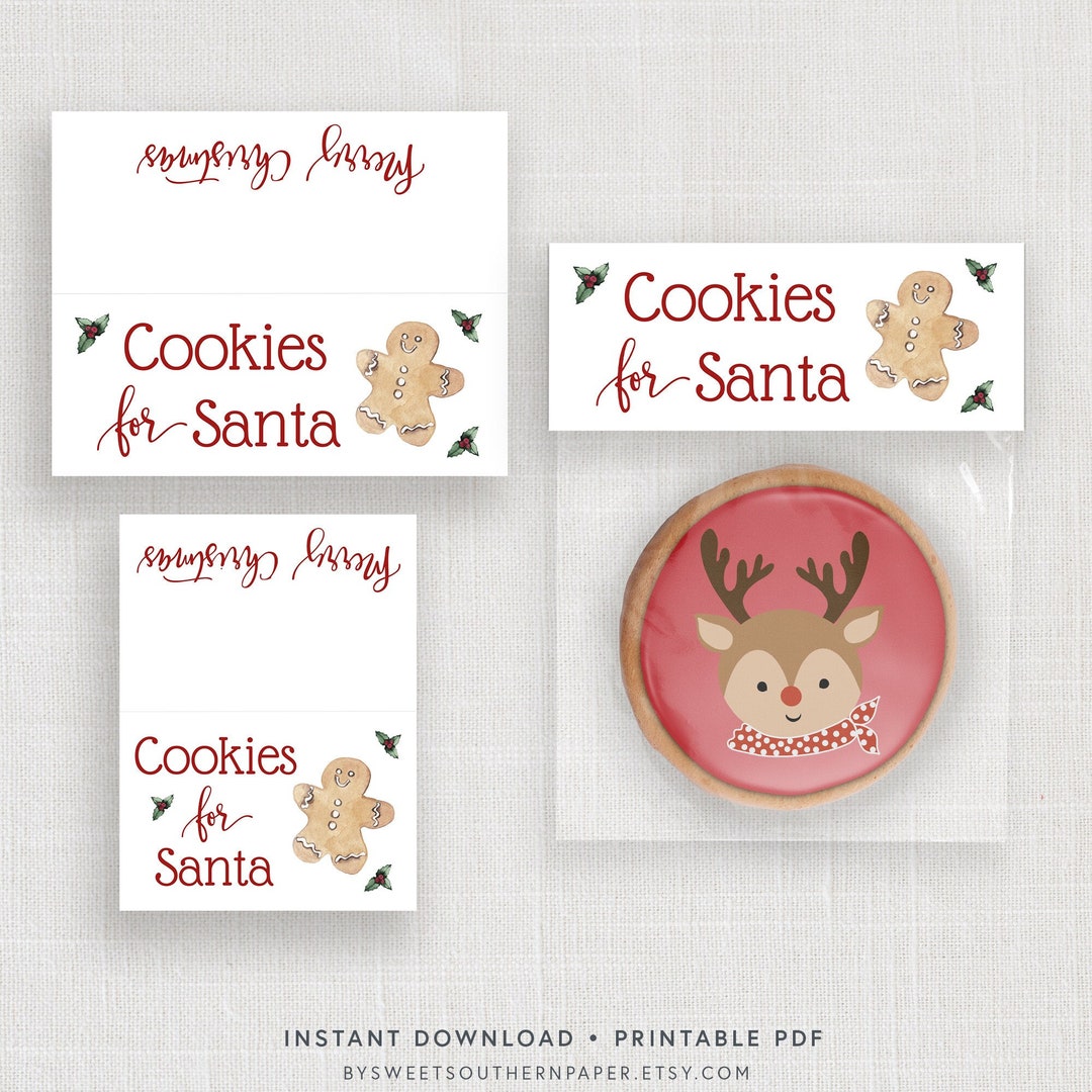 Printable Cookies for Santa Bag Topper, Christmas Cookie Bag Topper ...