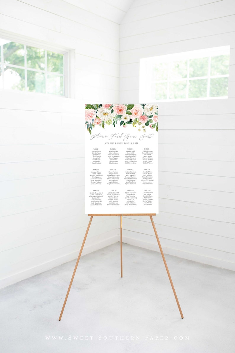 Blush Editable Seating Chart Template Boho Floral Wedding | Etsy