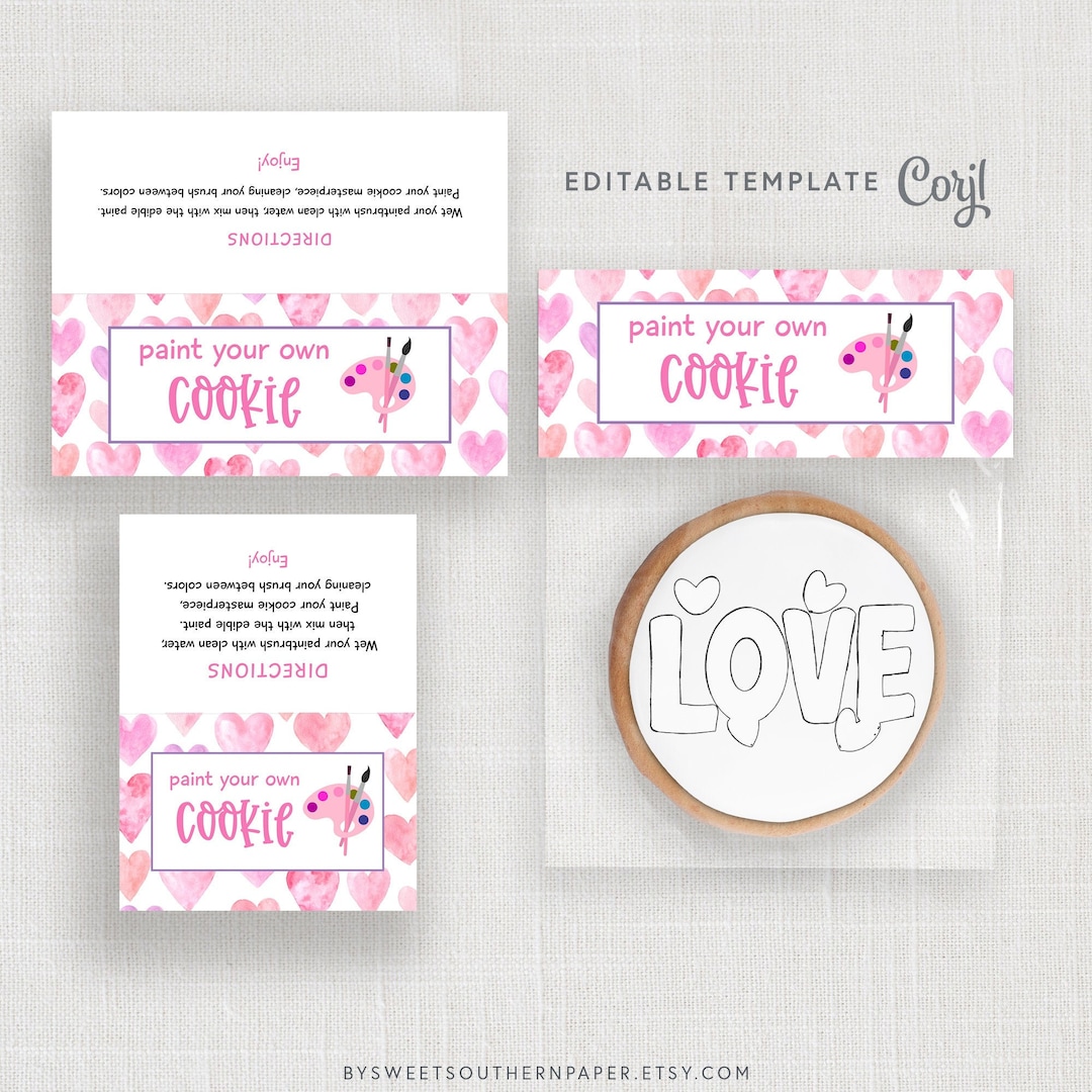 Editable Valentines Paint Your Own Cookie Bag Topper Template, Editable ...