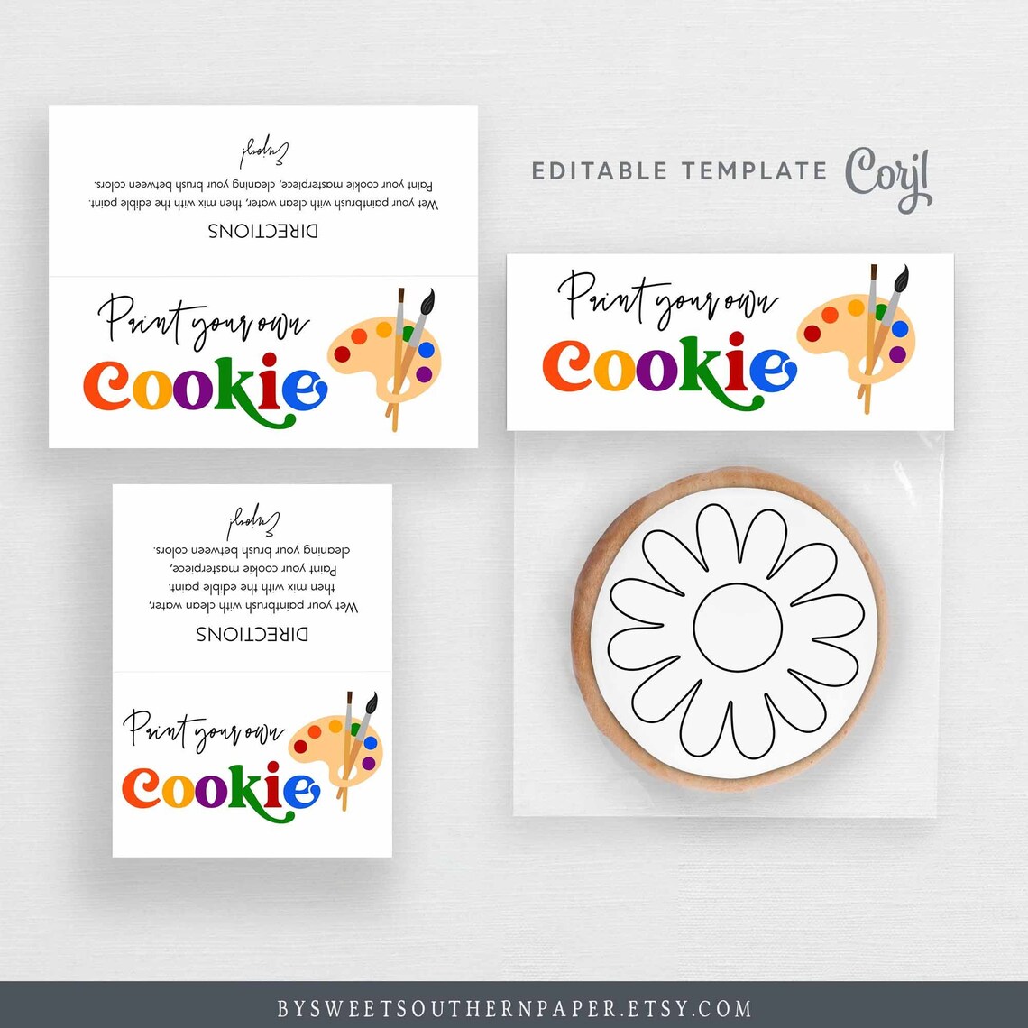 Editable Paint Your Own Cookie Bag Topper Template Simple PYO | Etsy