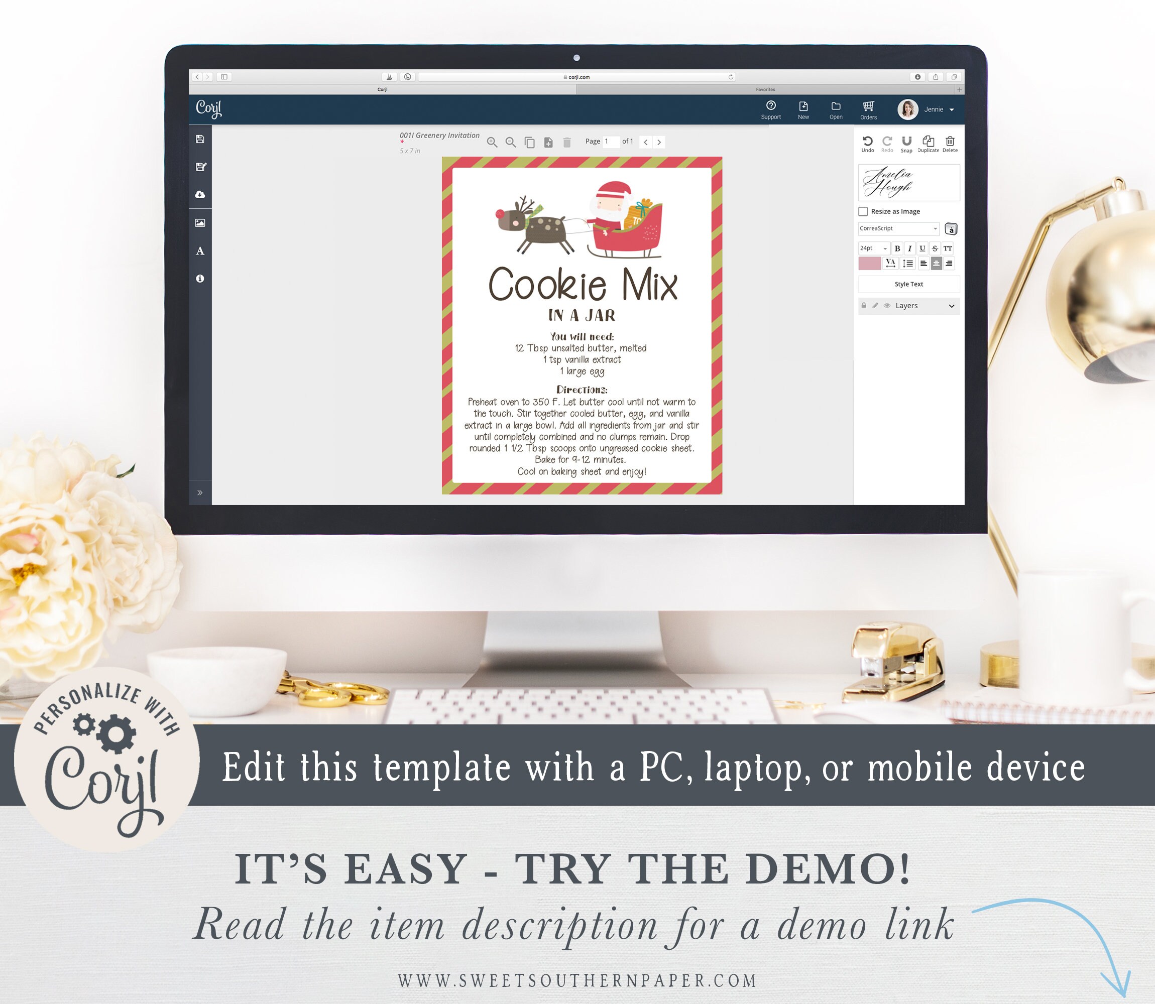 Editable Holiday Cookie in a Jar Instructions Label, Christmas Baking ...