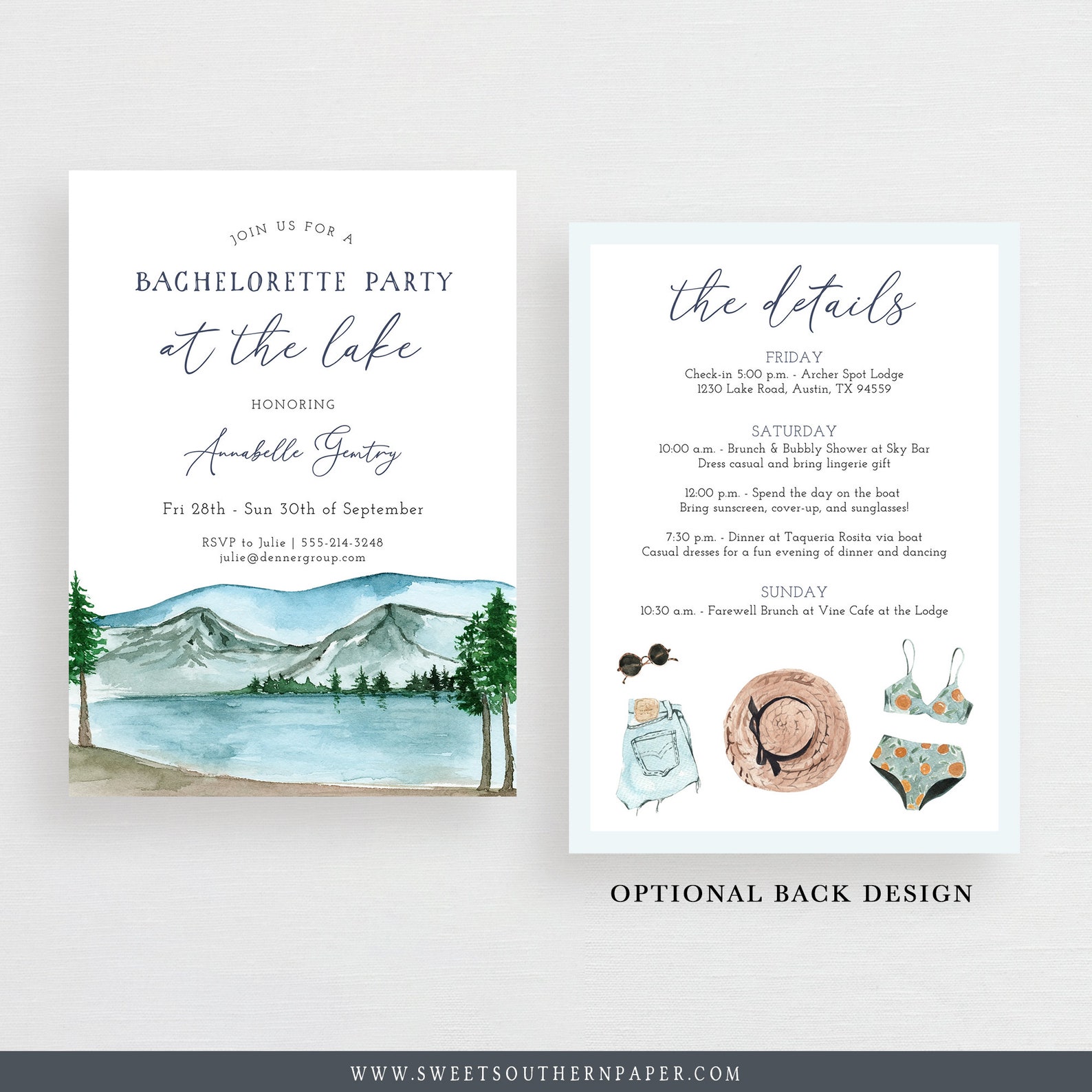 Lake Bachelorette Party Invitation Itinerary Editable - Etsy
