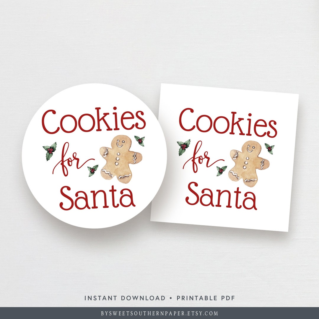 Cookies for Santa Tag or Sticker, Printable Santa Cookie Tag ...