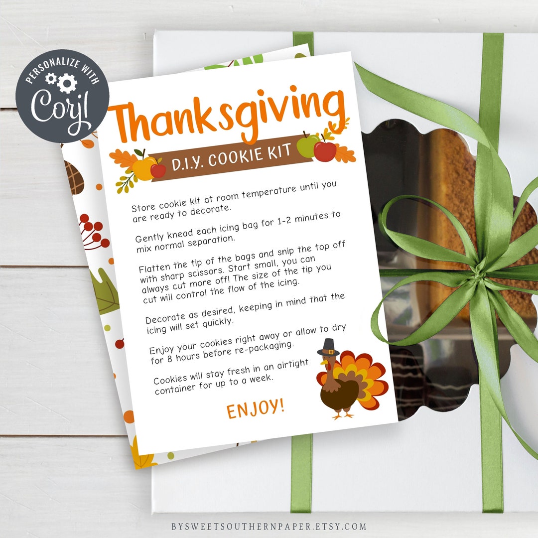 Editable DIY Cookie Kit Instructions | Printable Thanksgiving Cookie ...