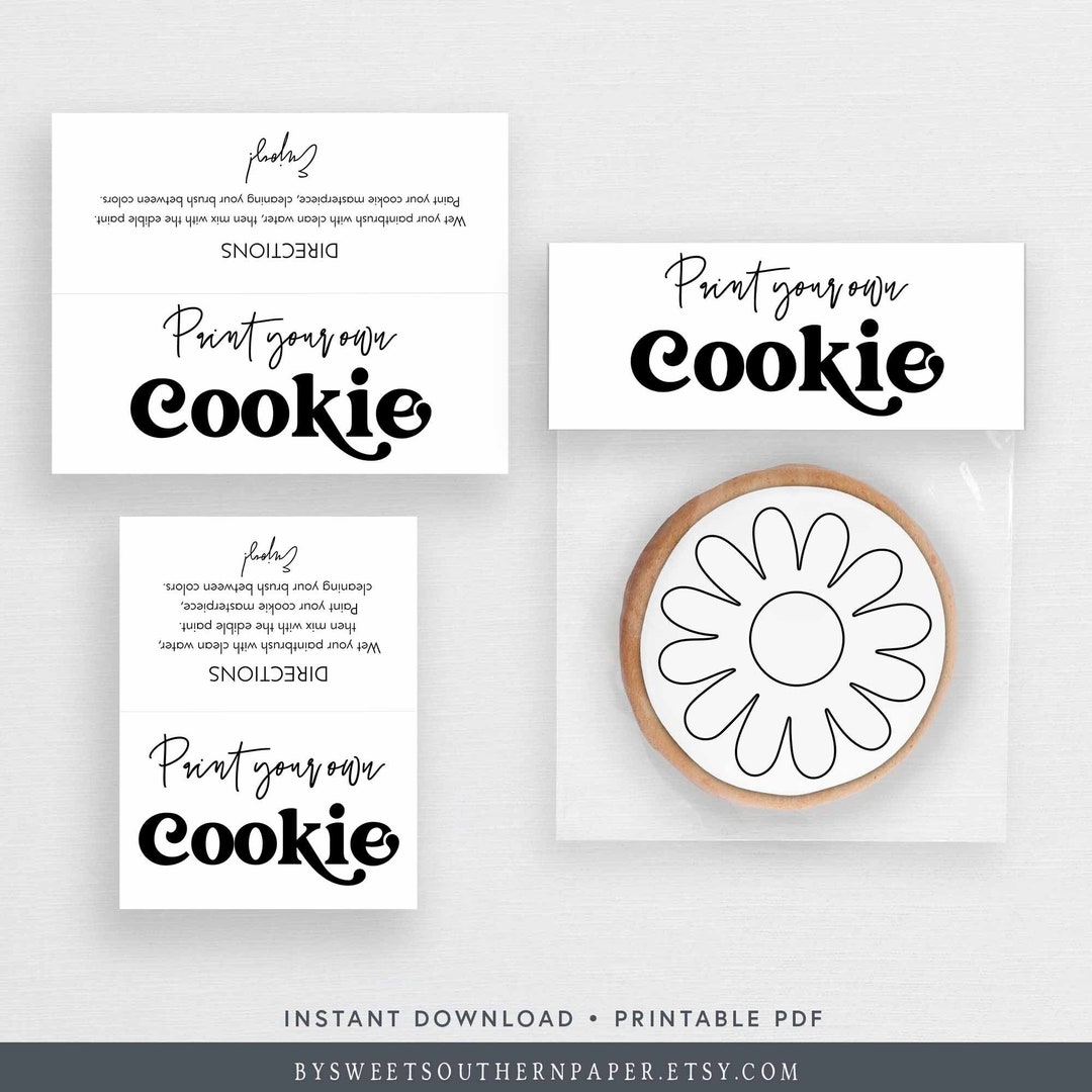 Printable Paint Your Own Cookie Bag Topper Template, Black and White ...