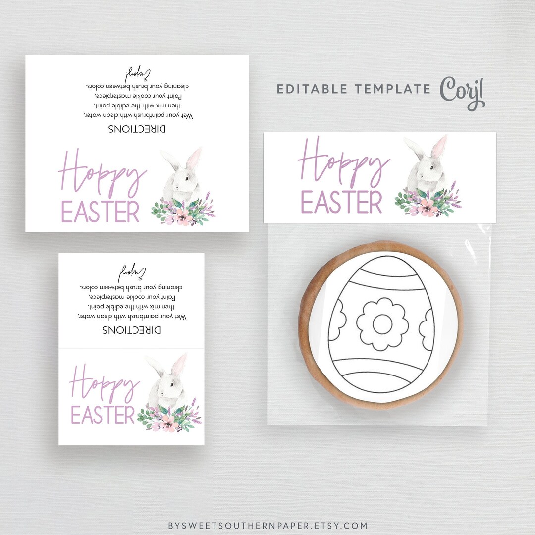 Editable Easter Paint Your Own Cookie Bag Topper Template, Hoppy Easter ...