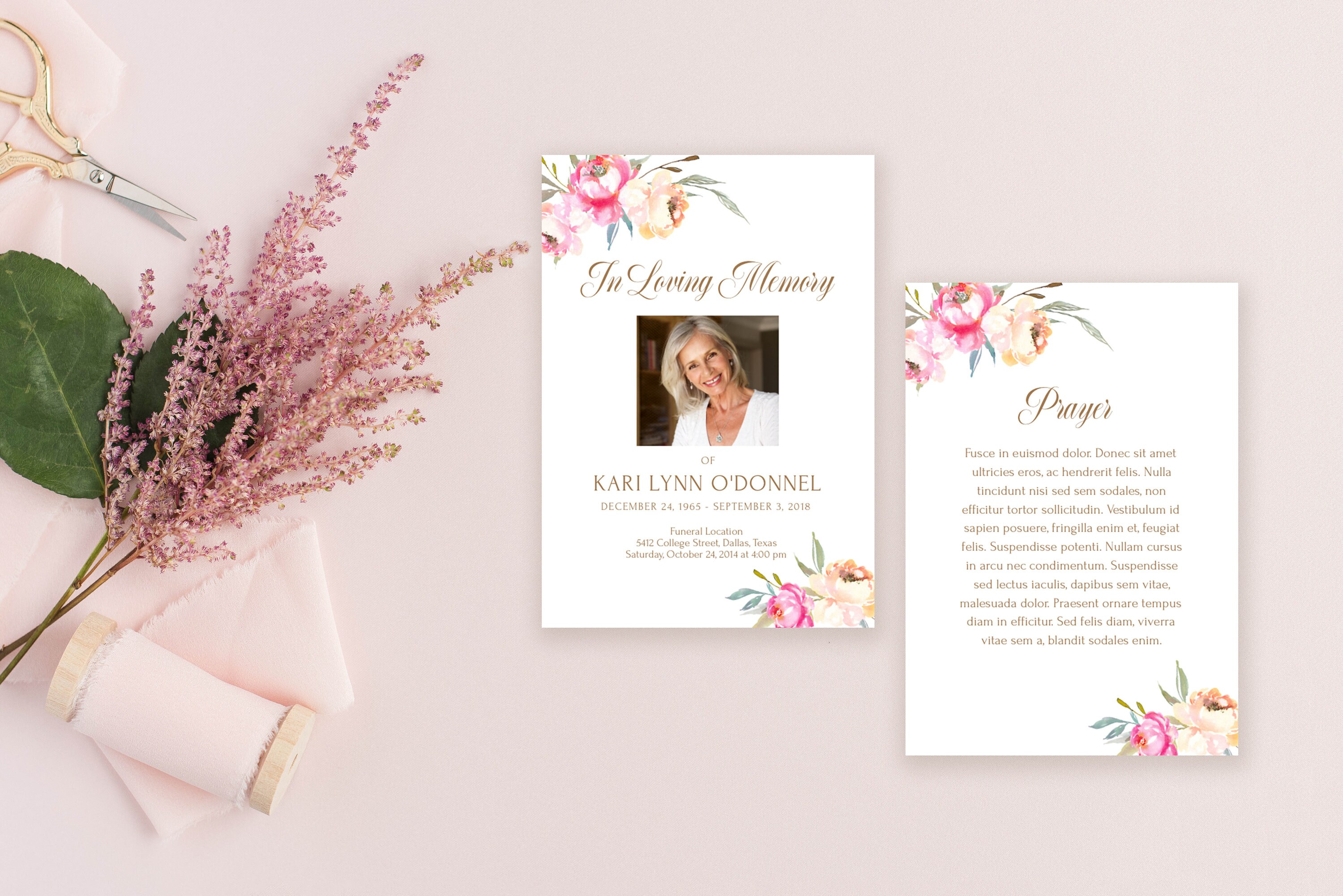 Funeral Bundle Pink Peony, INSTANT DOWNLOAD, Celebration of Life Woman ...