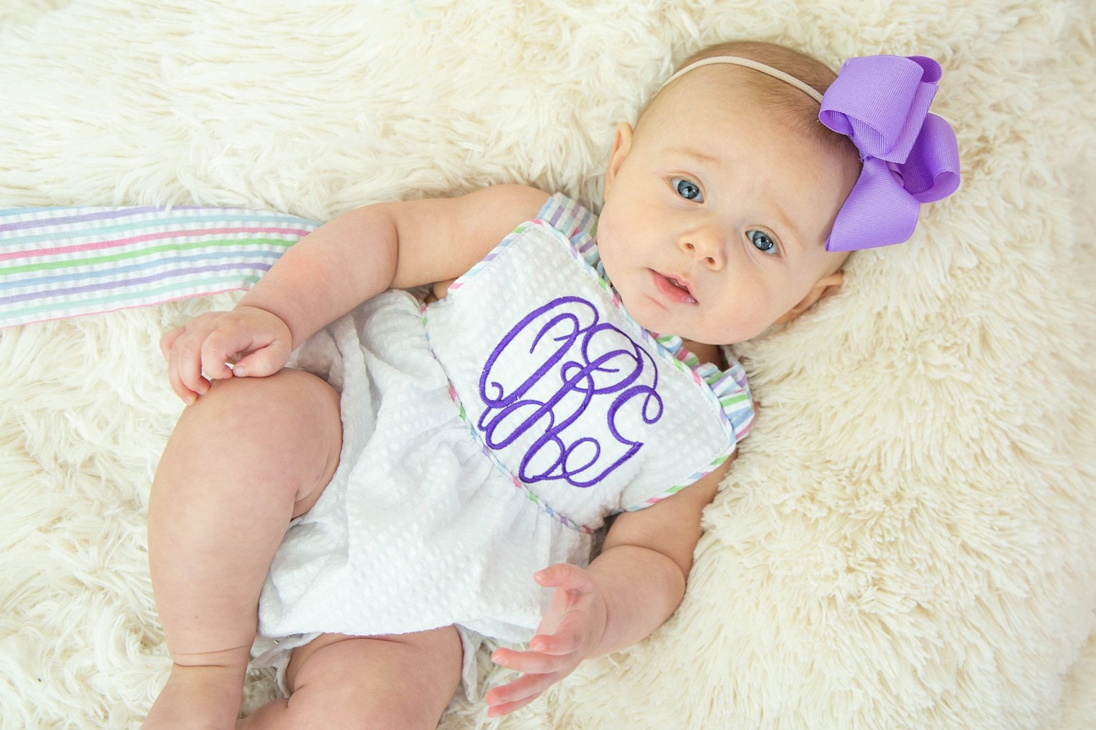 Monogrammed Bow Back Bubble, Baby Sunsuit, Smocked Baby Bubble Sunsuit ...