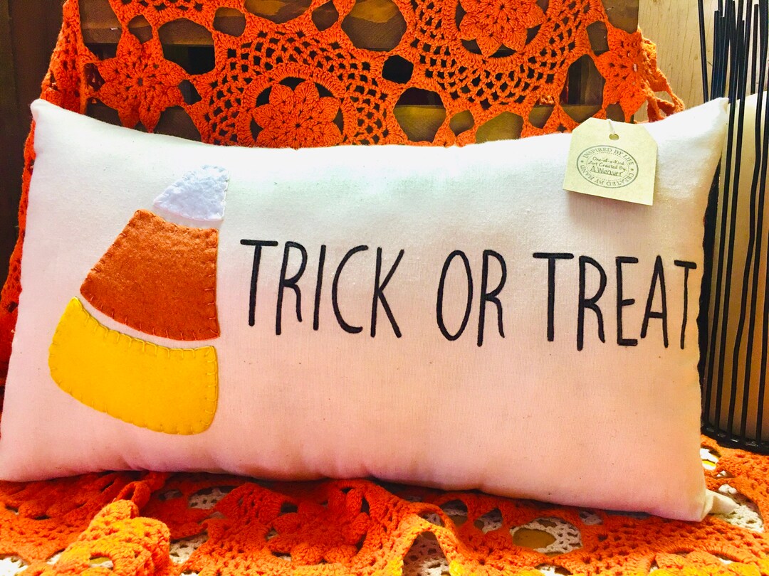 Candy Corn trick or Treat Lumbar Pillow - Etsy