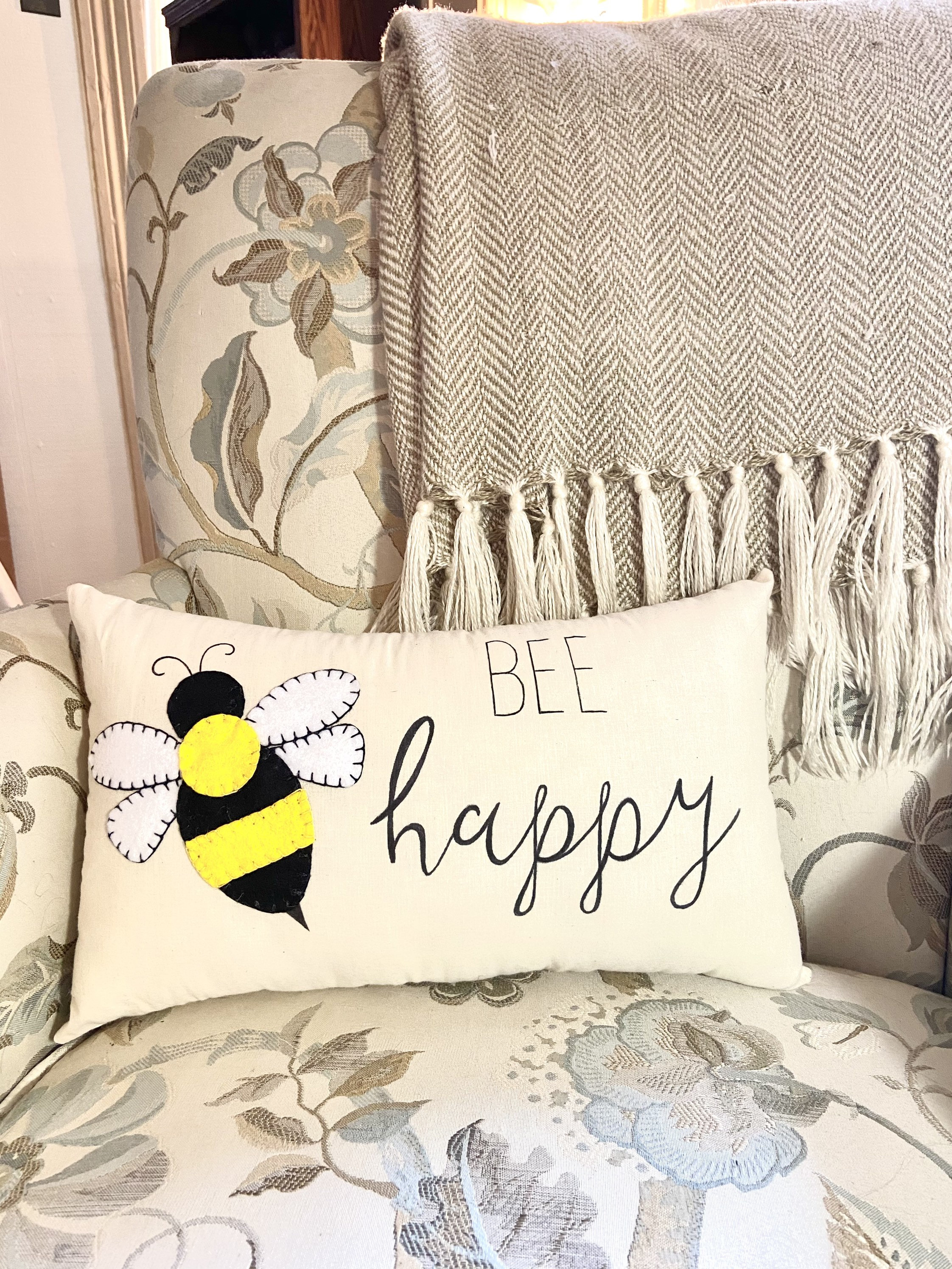 Bee Happy Handmade Decorative Pillow | Etsy