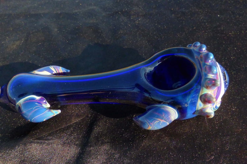 Glass Eye Pipe With Horns. Blue Iris. Double Amber Purple Eyelid and ...