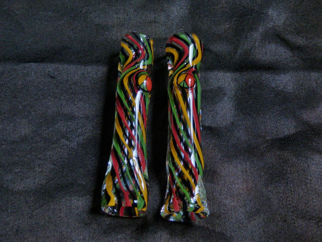 Pair of Glass Rasta One Hitters/chillums With Flattened Mouthpieces and ...