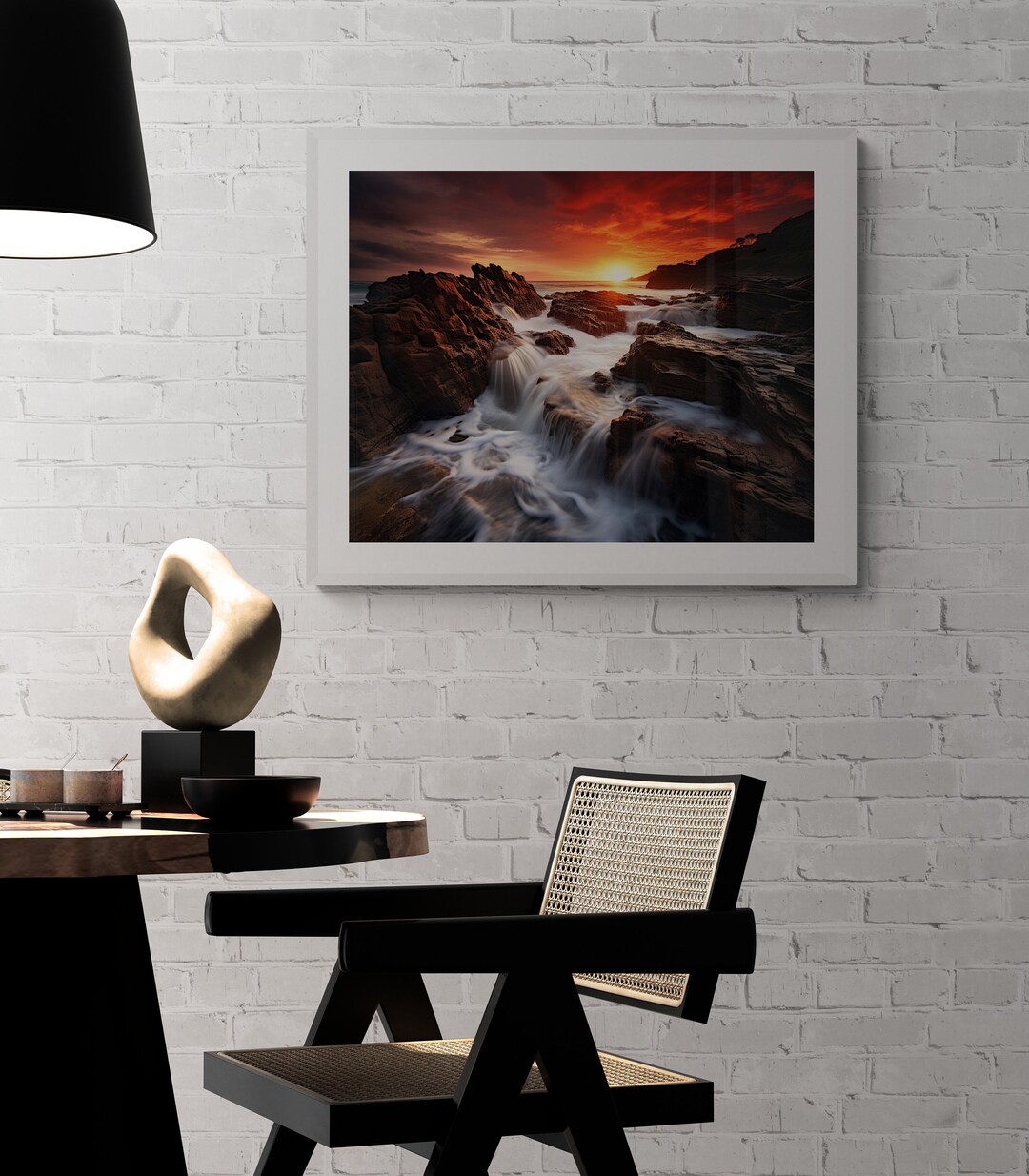 Sunset on the Beach Rocks Colors Lifeguard Fine Art Illustration ...