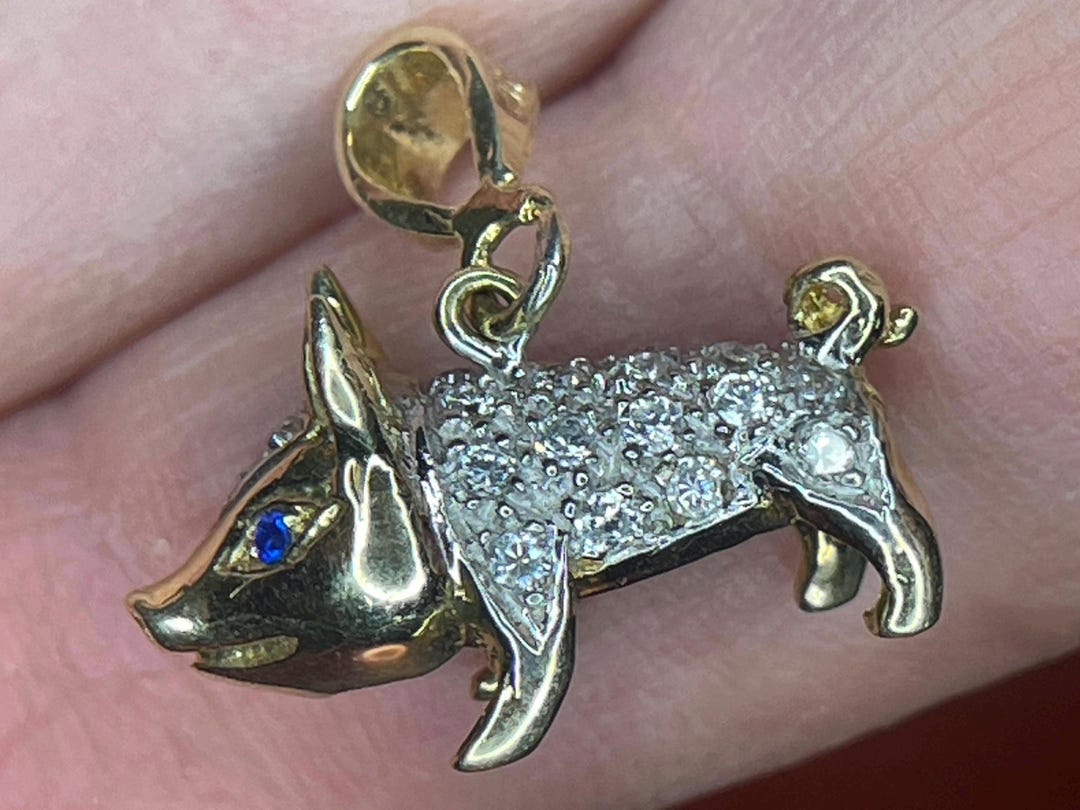 Rare, Vintage 9ct Gold and Cubic Zirconia Pig Charm/pendant - Etsy