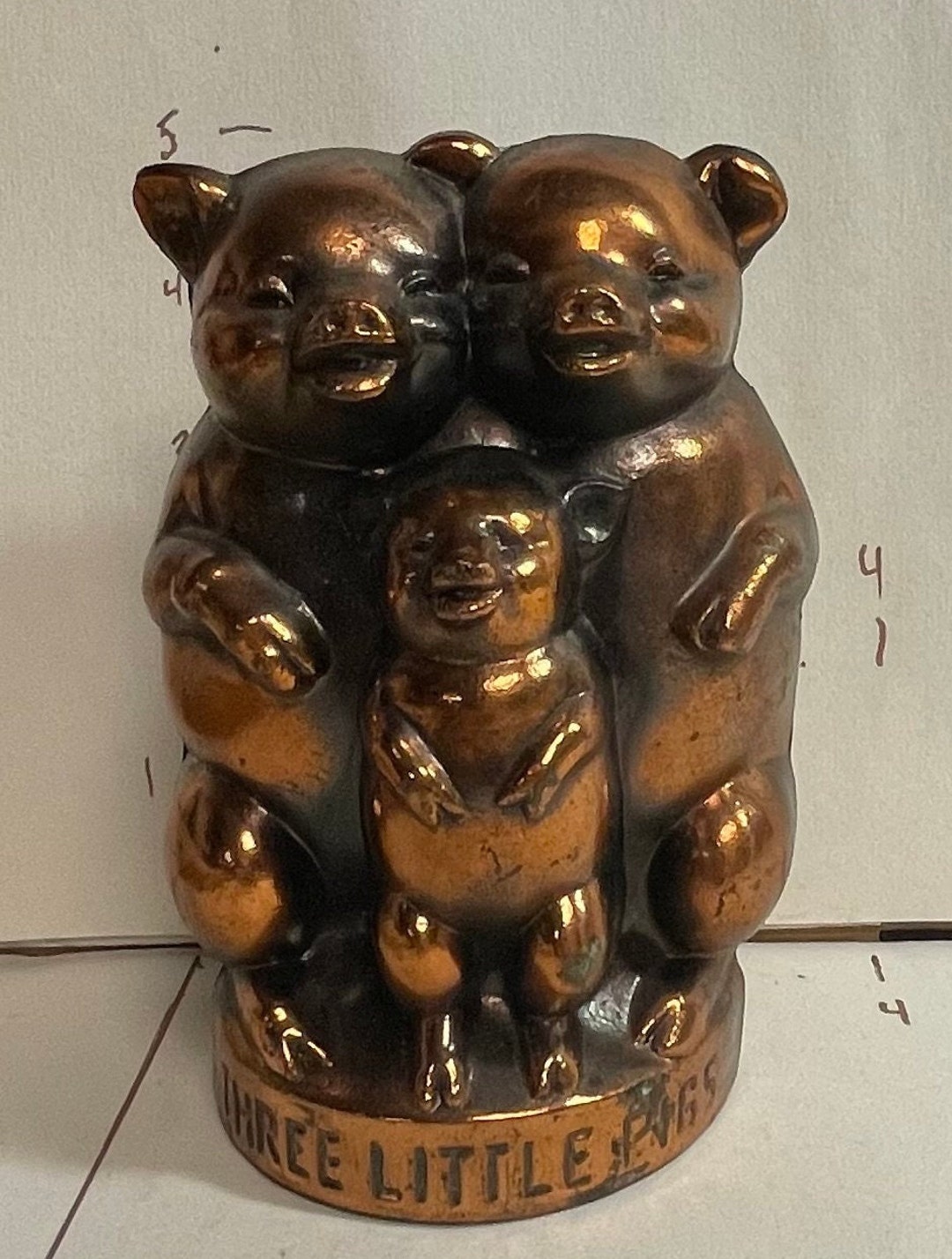 Vintage Piggy Bank Metal Copper Finish the Three Little Pigs. - Etsy