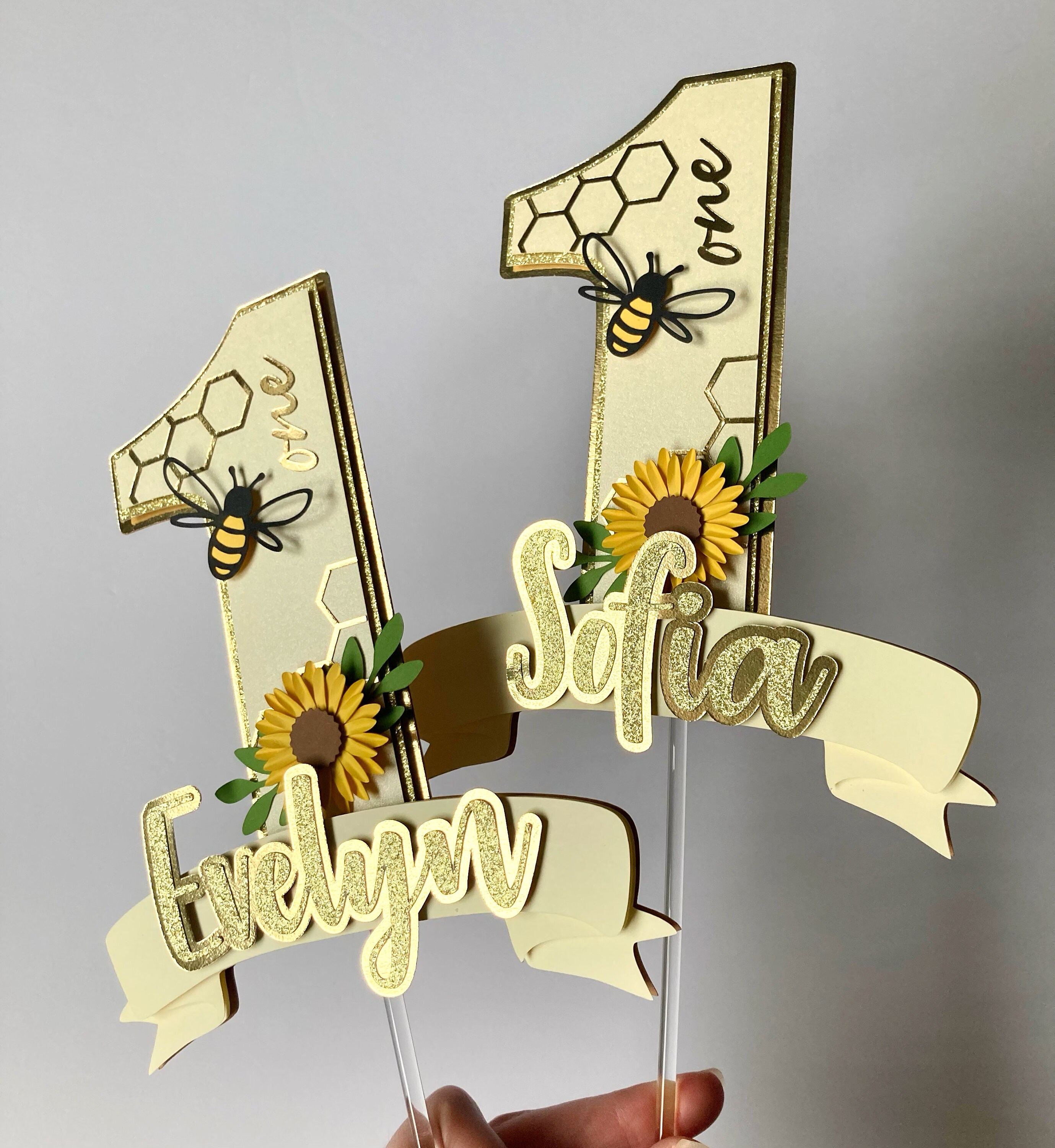 Sunflower Bee First Birthday Cake Topper, Personalized First Bee Day ...