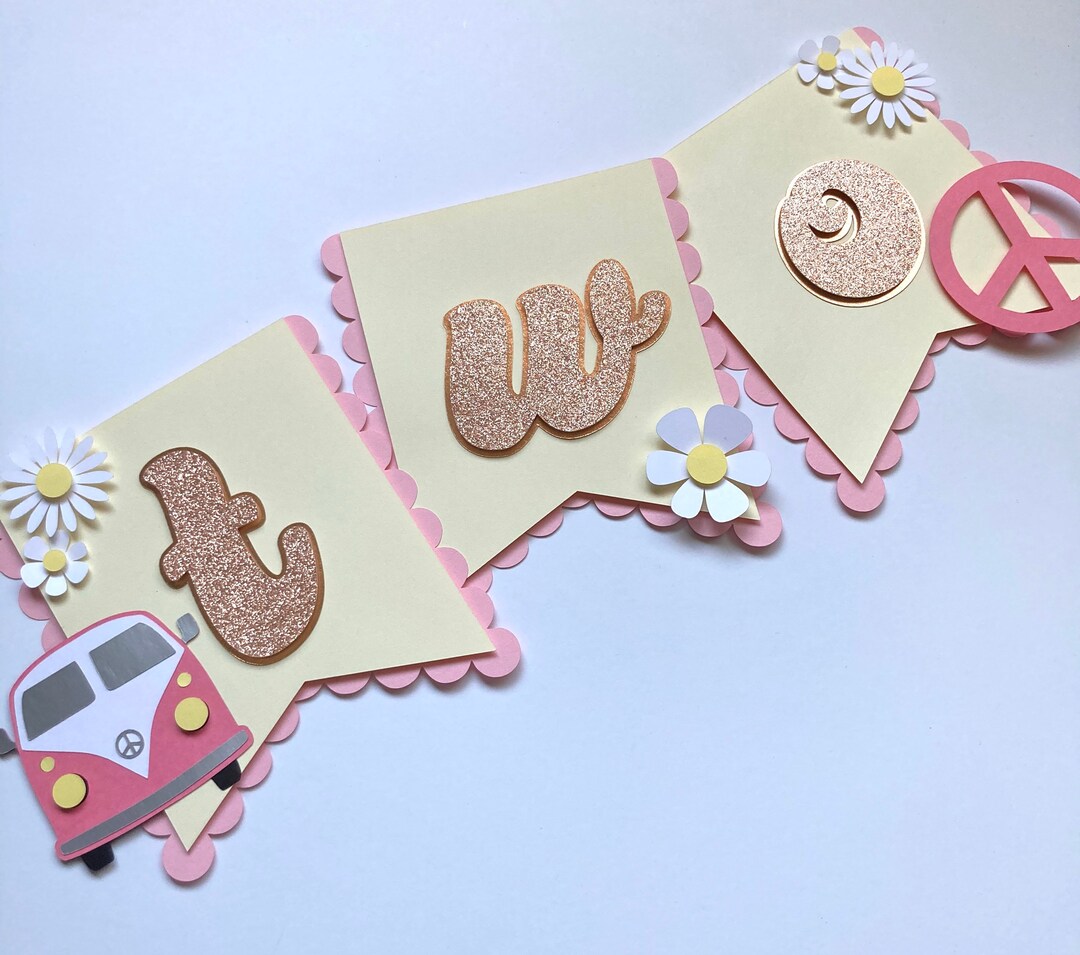 Two Groovy Birthday Banner, Two Groovy High Chair Banner, Flower Power ...