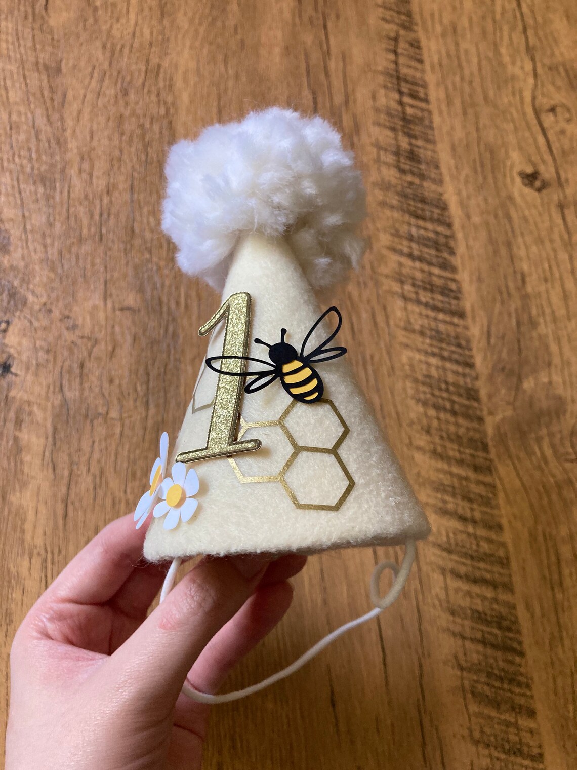 Bee Birthday Hat, Floral Bee Party Hat, Pom Pom Party Hat, 1st Bee-day ...