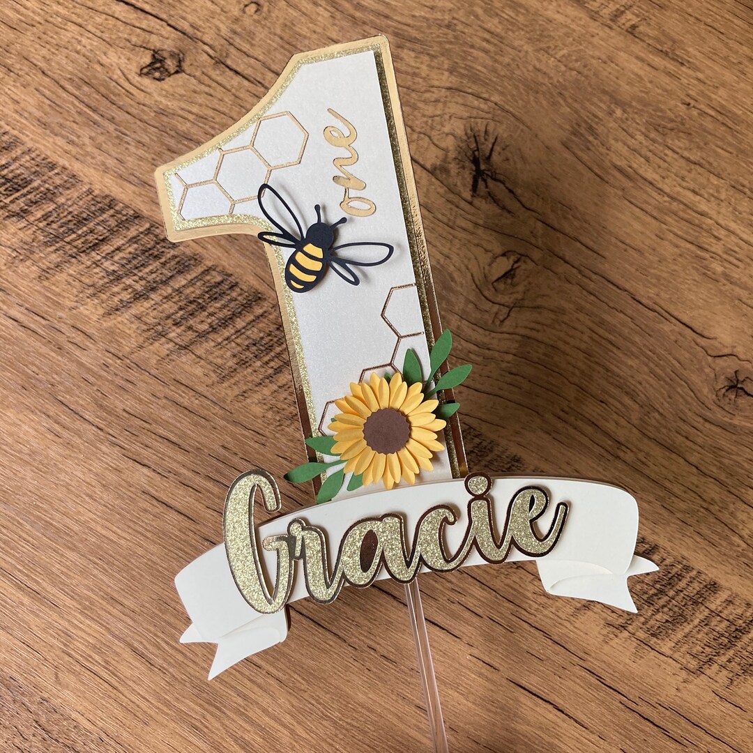 Sunflower Bee Birthday Cake Topper, One Bee Cake Topper, 1st Bee-day ...