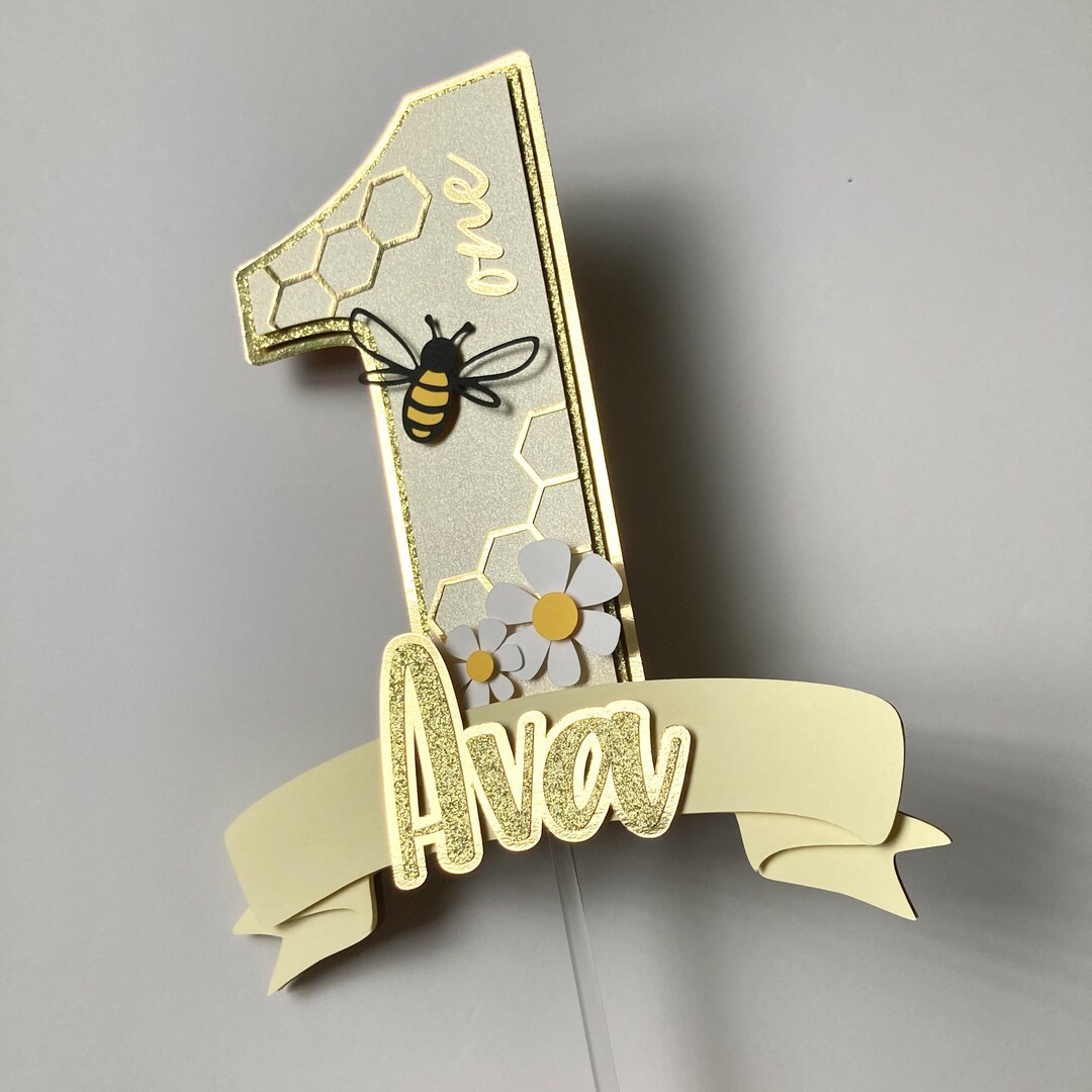 Bee First Birthday Cake Topper: Floral Bee-day Party Decor - Etsy