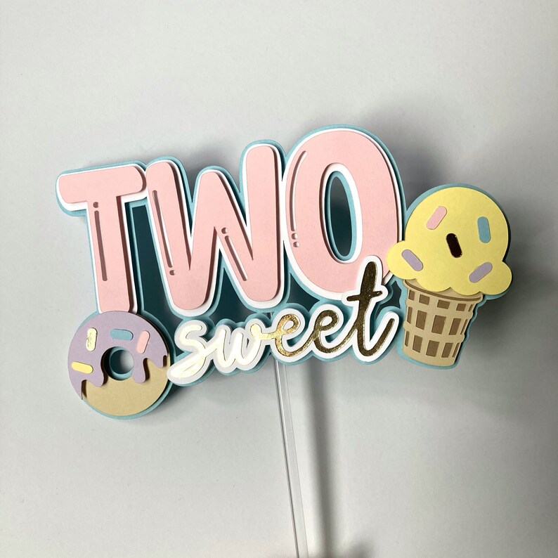 Two Sweet Cake Topper: Ice Cream & Donut Birthday Party Decor - Etsy