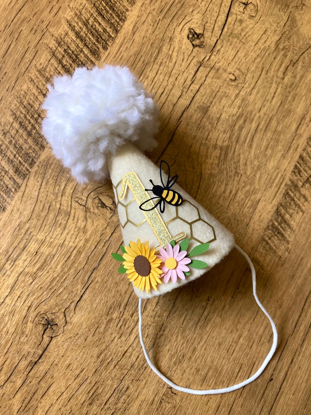 Sunflower Bee Birthday Hat, Floral Bee Party Hat, Pom Pom Party Hat ...