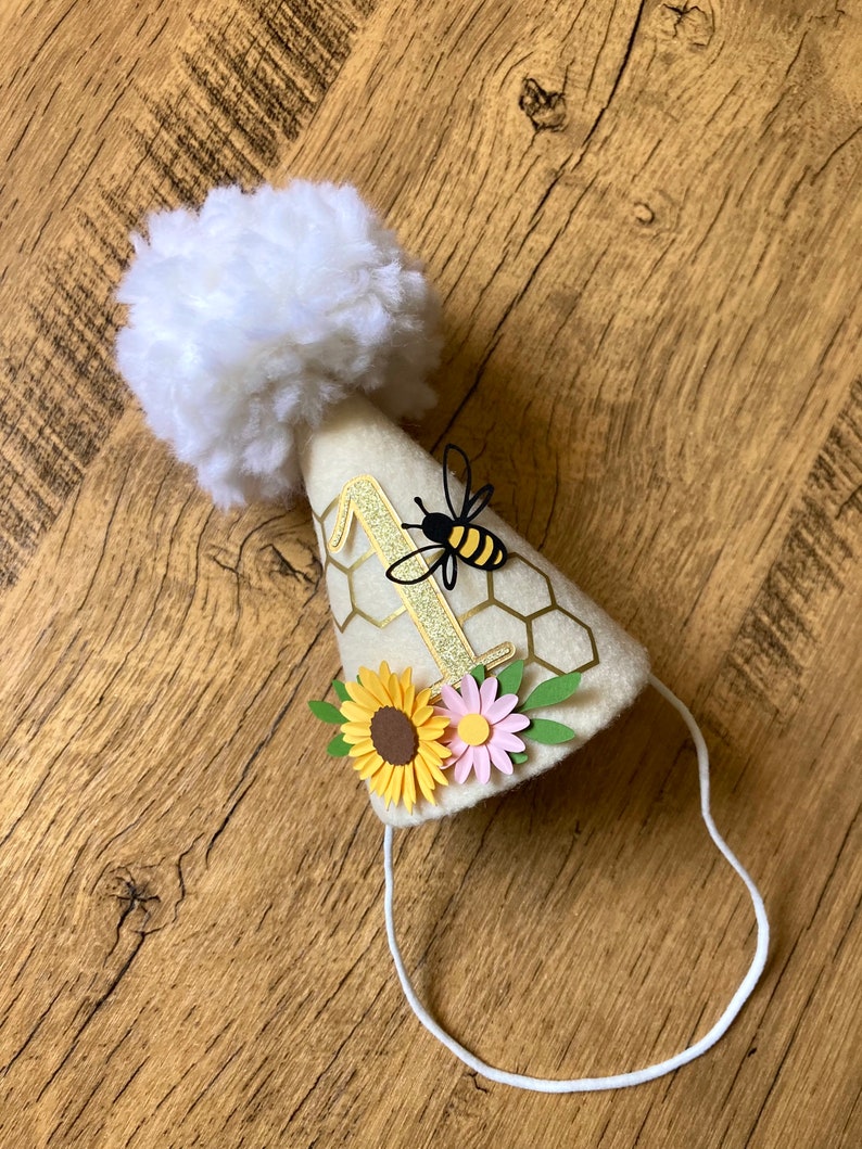 Sunflower Bee Birthday Hat, Floral Bee Party Hat, Pom Pom Party Hat ...