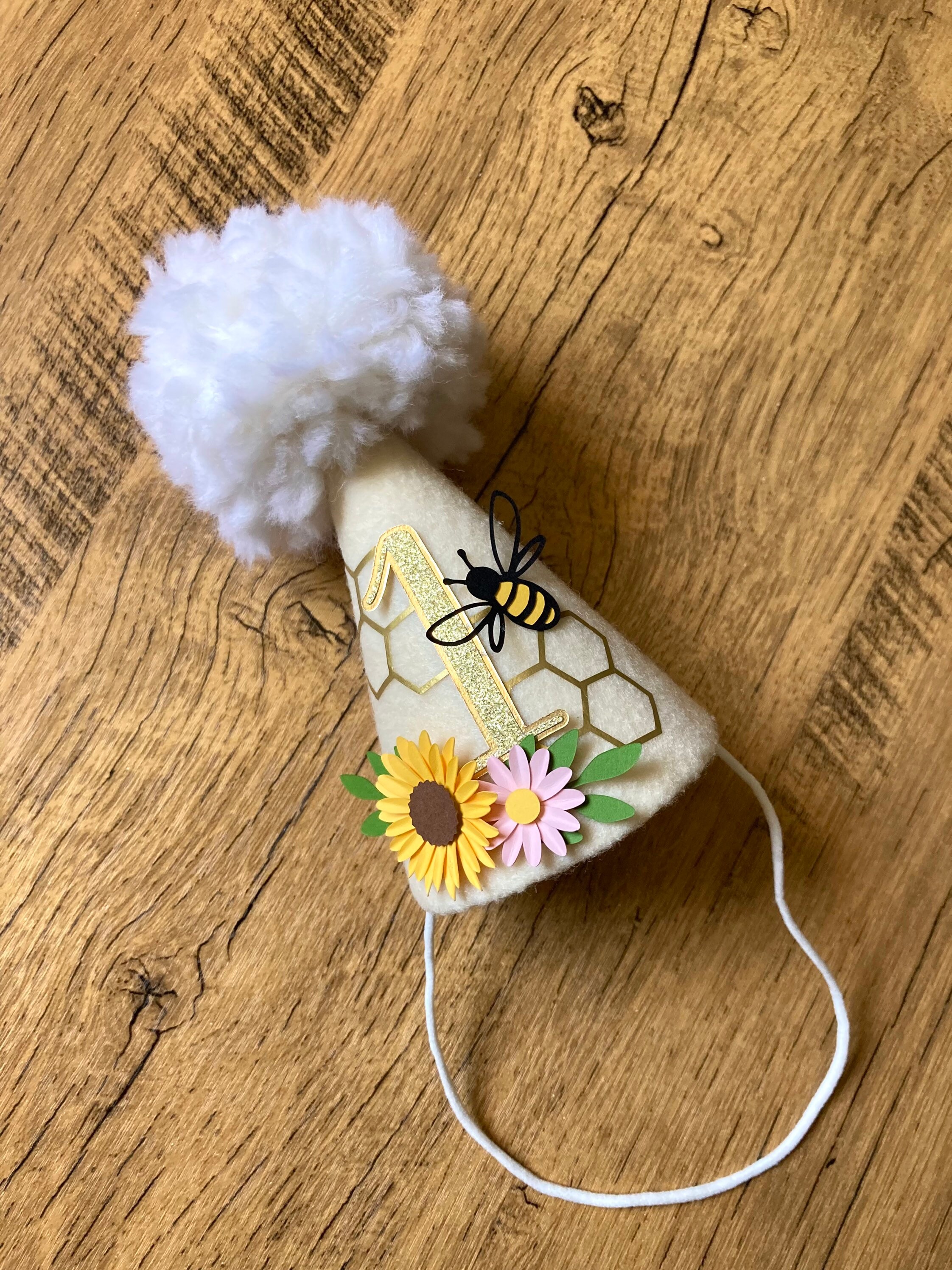 Sunflower Bee Birthday Hat, Floral Bee Party Hat, Pom Pom Party Hat ...