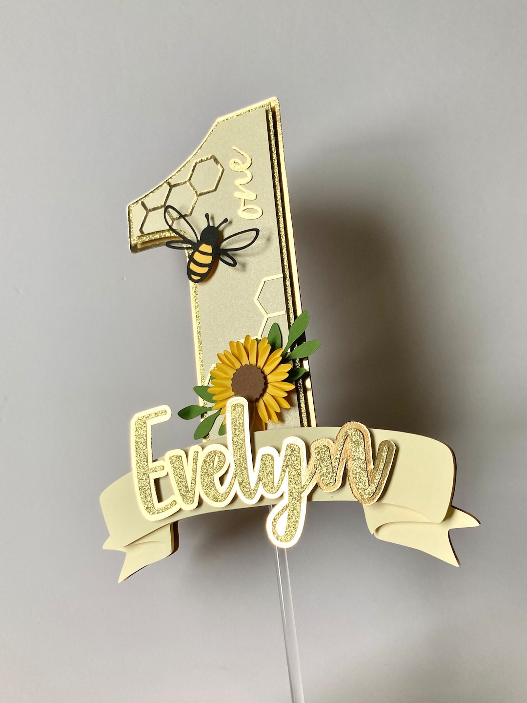 Sunflower Bee Birthday Cake Topper, One Bee Cake Topper, 1st Bee-day ...